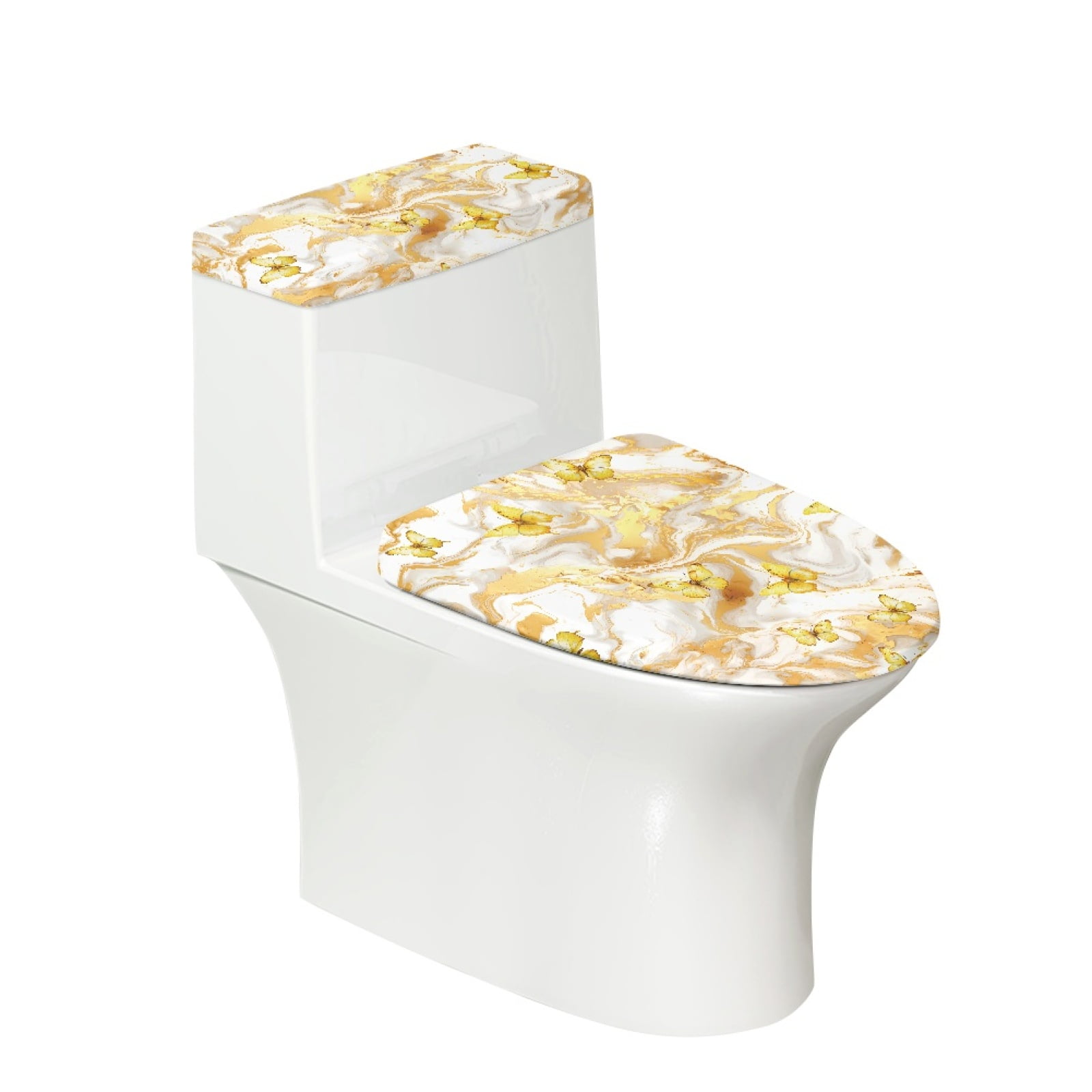 COEQINE Gold Butterfly Marble Toilet Lid Cover and Toilet Tank Cover ...