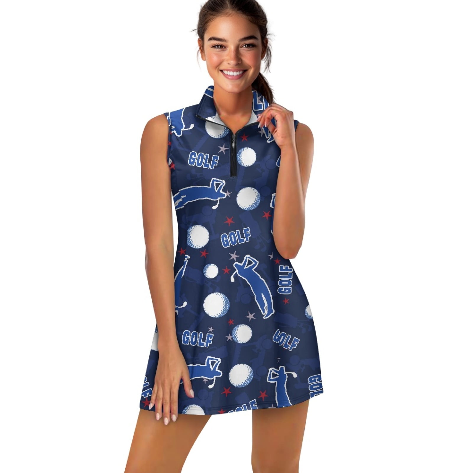 COEQINE Golf Ball Star Dark Blue Print Tennis Dress for Women ...