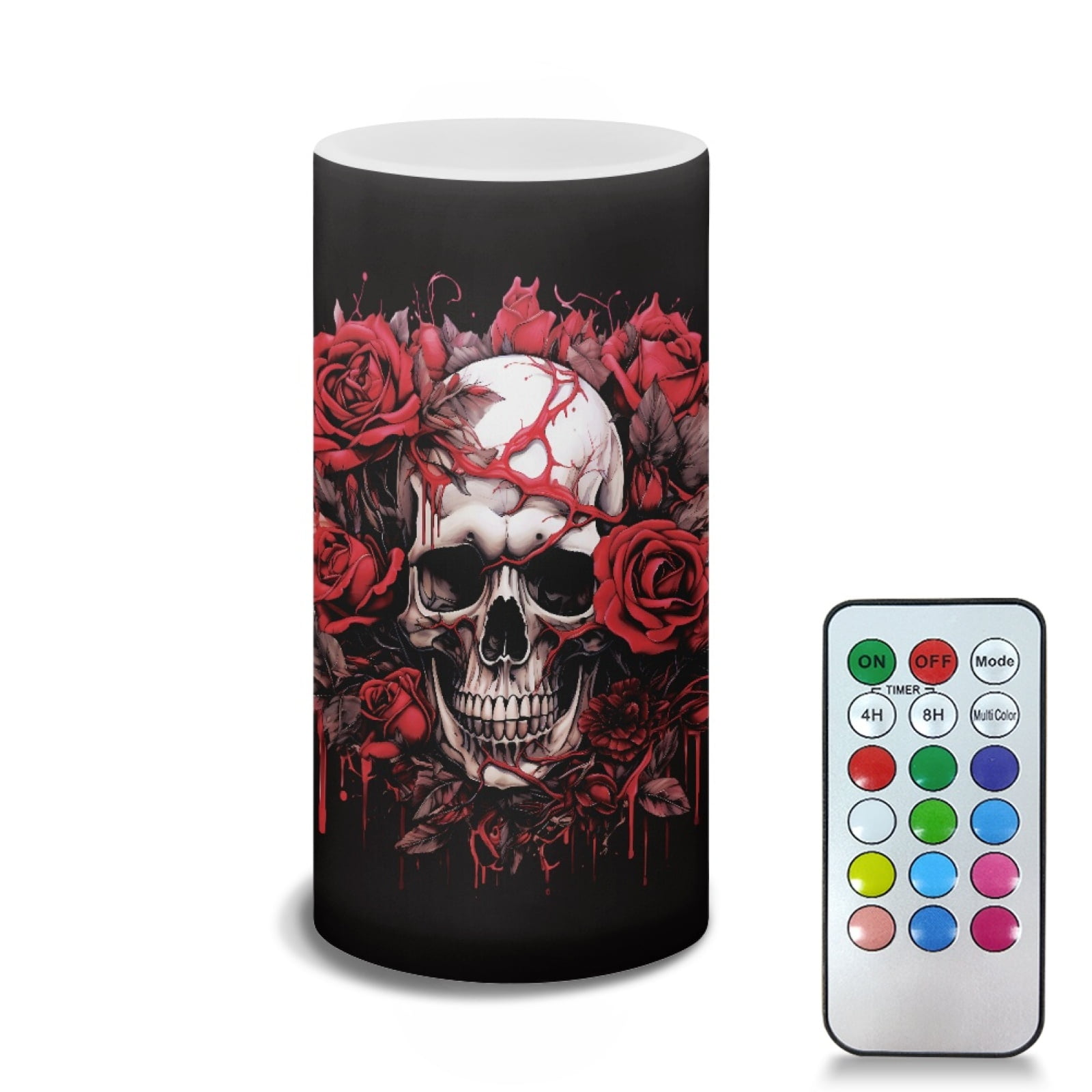 COEQINE Gothic Skull Red Rose Flickering Flameless LED Battery Candles ...