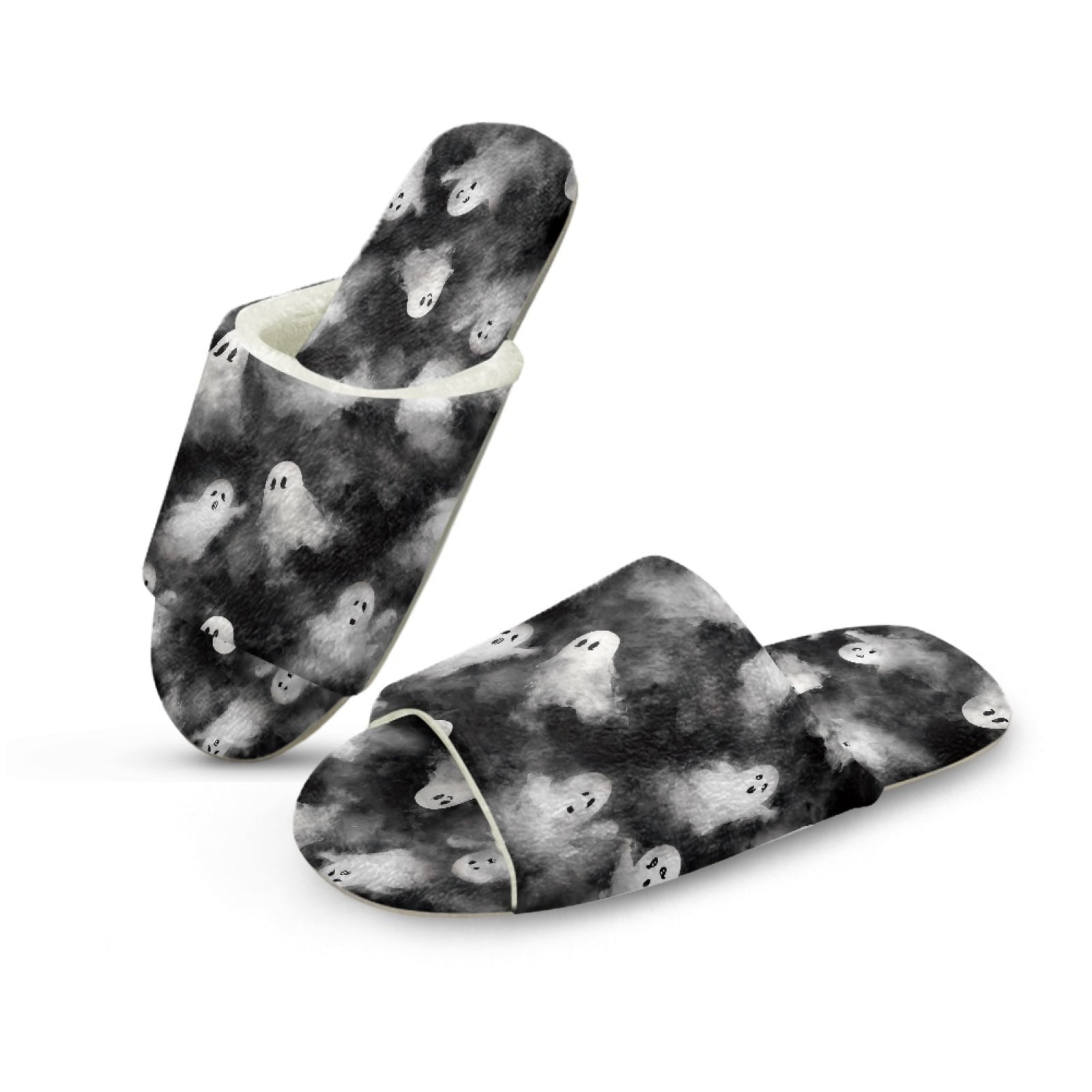 COEQINE Halloween Ghost Gray Fuzzy Slippers for Women Indoor Warm ...
