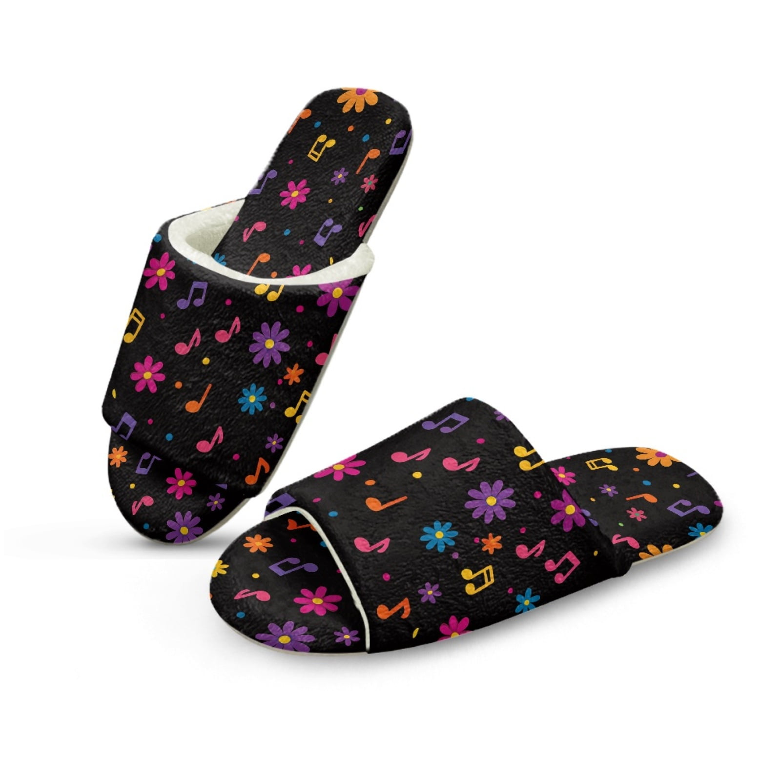 COEQINE Hippie Flower Musical Notes Slippers for Women Fall Winter ...