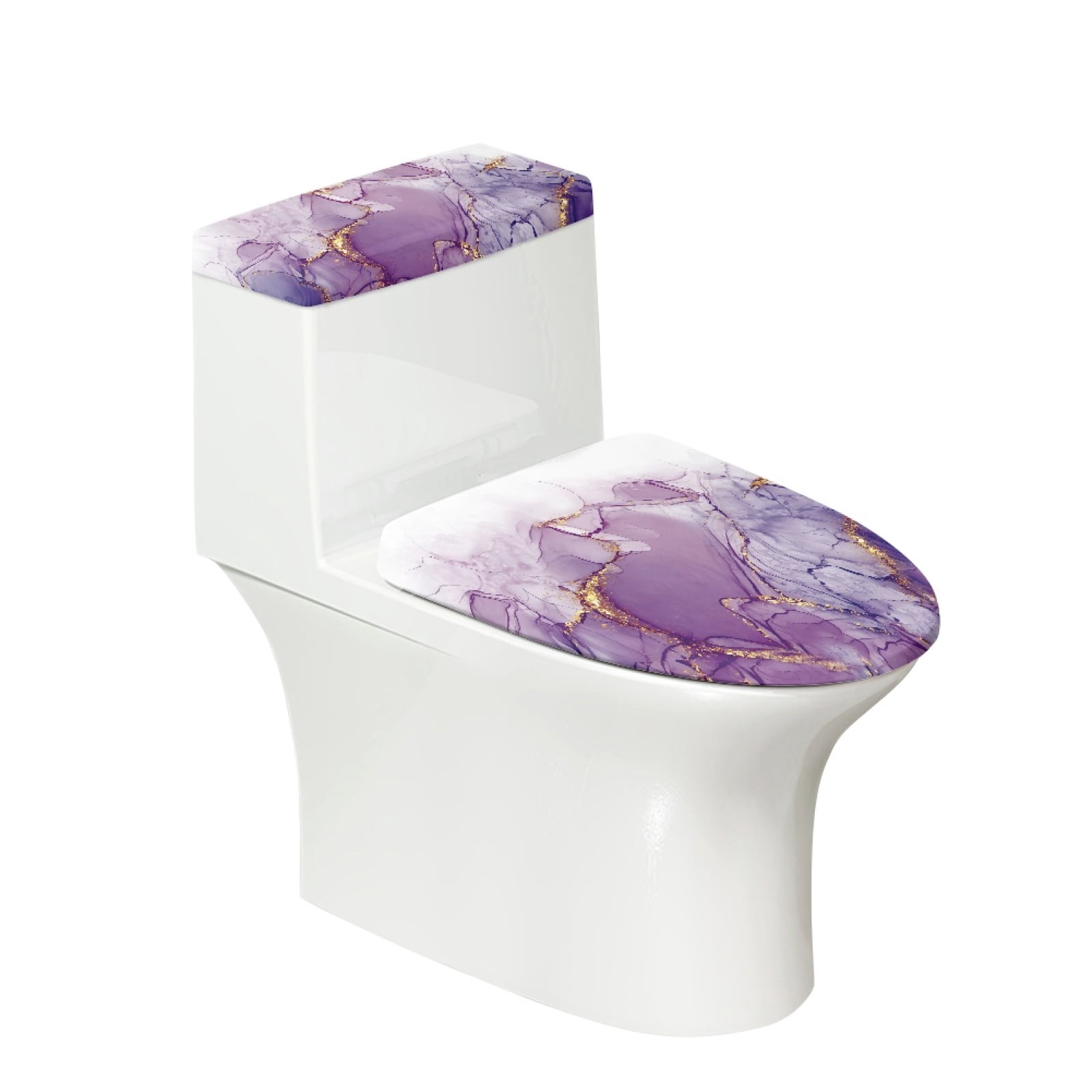 COEQINE Light Violet Gold Marble Toilet Lid Dust Cover 2 Piece Set ...