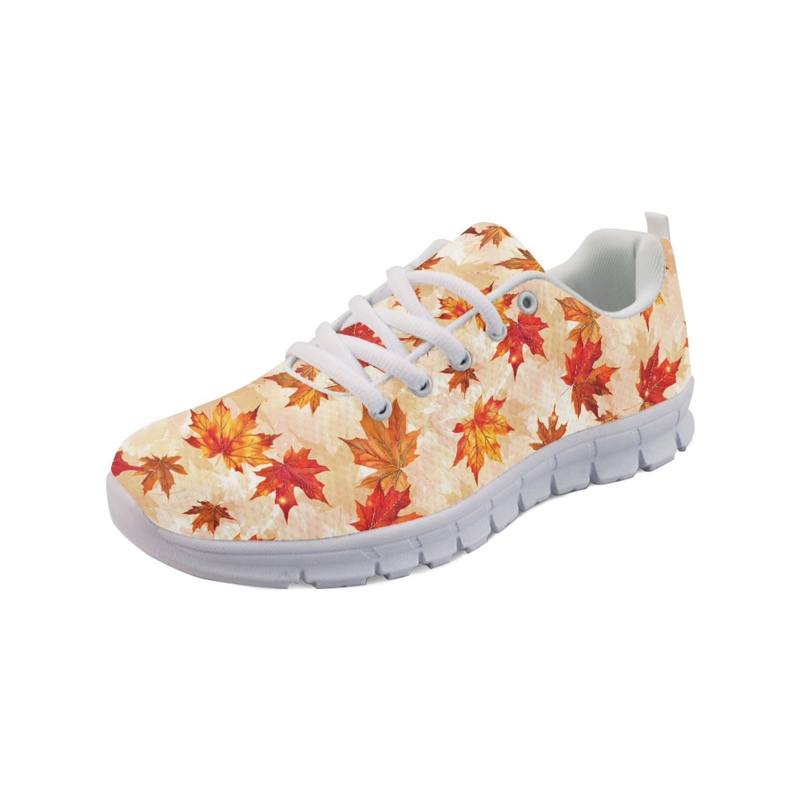COEQINE Maple Leaf Pattern Women Sneakers Running Walking Shoes White ...