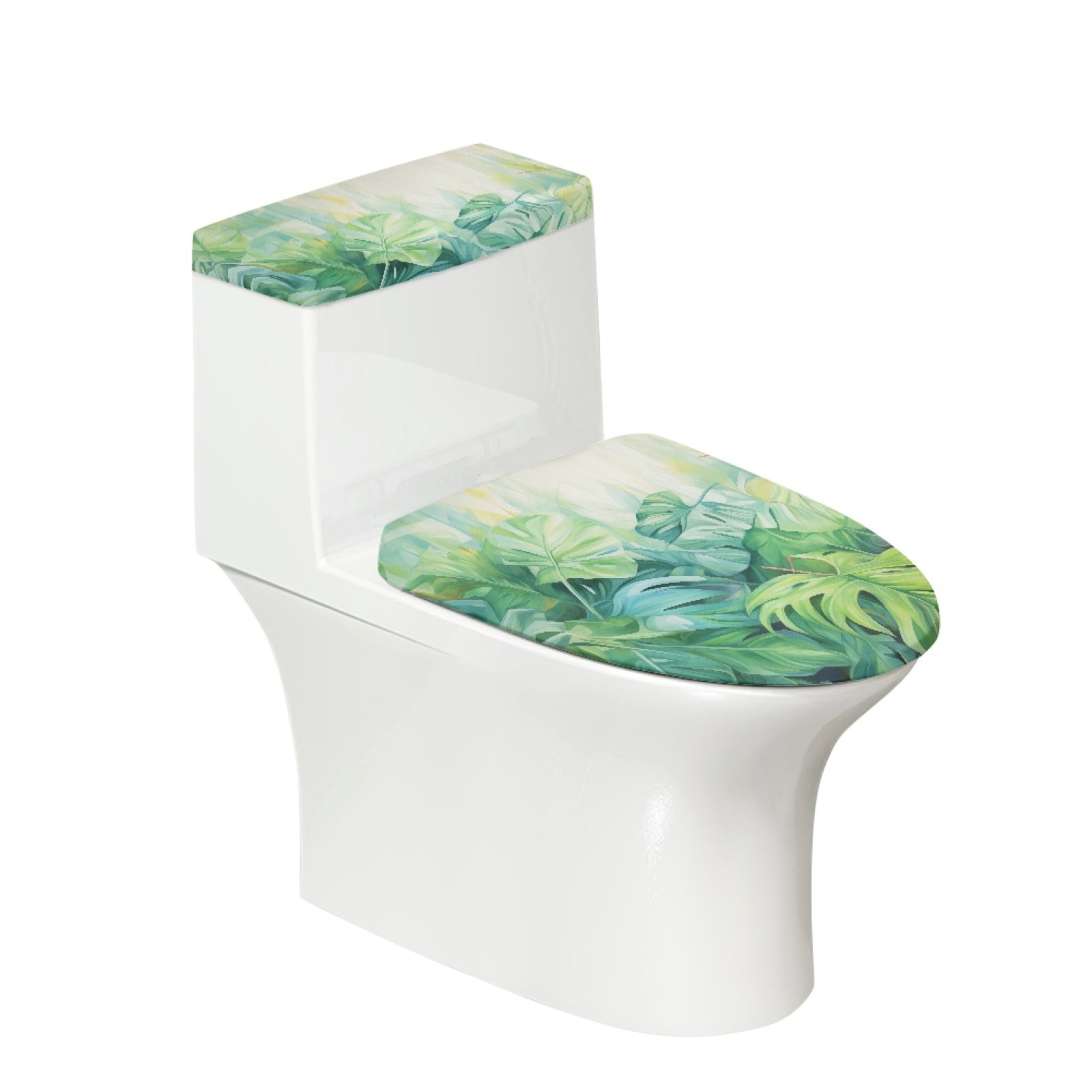 COEQINE Monstera Leaf Toilet Lid Cover and Toilet Tank Cover, Polyester ...