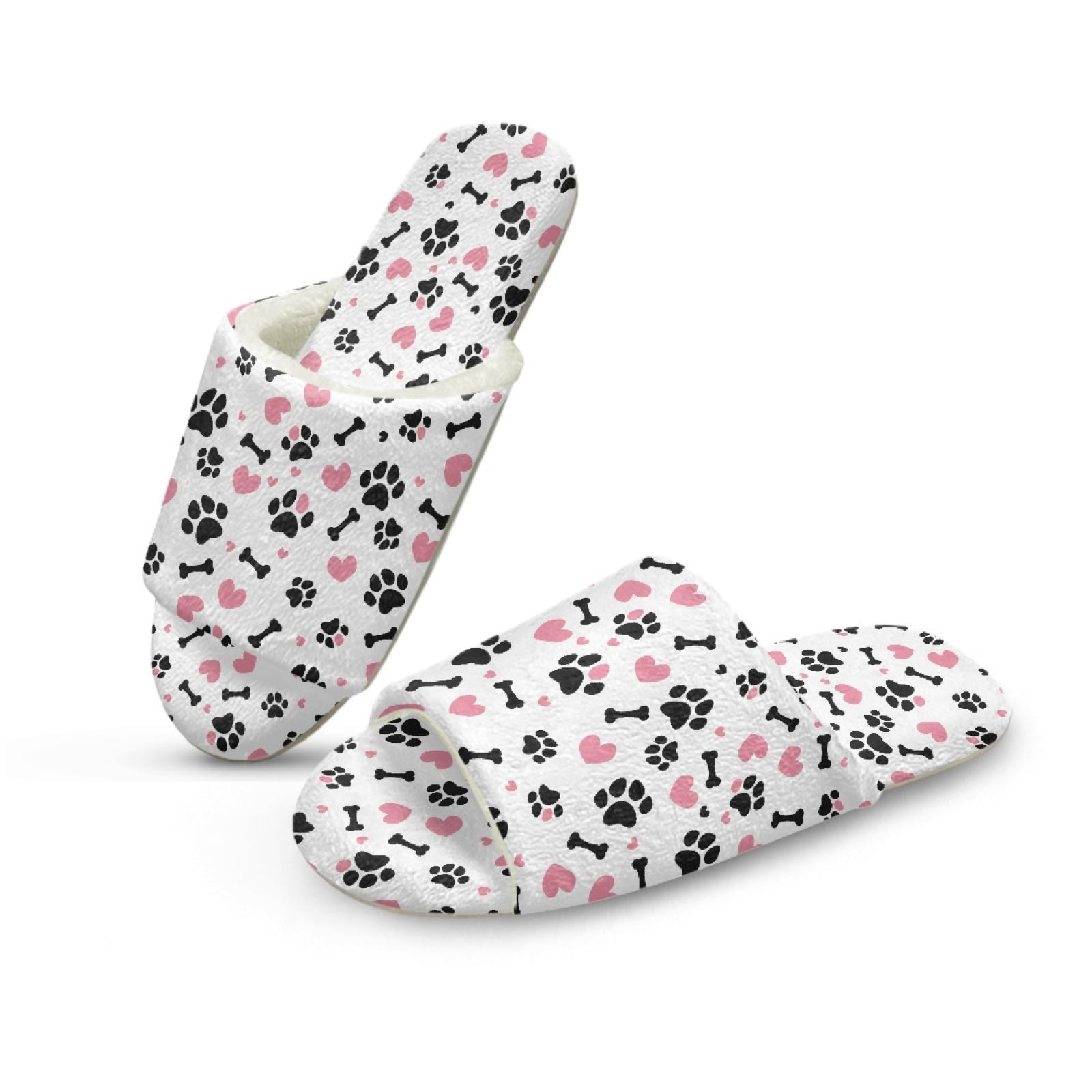 COEQINE Paw Bone Heart Pink House Slippers for Women, Comfy Fuzzy ...