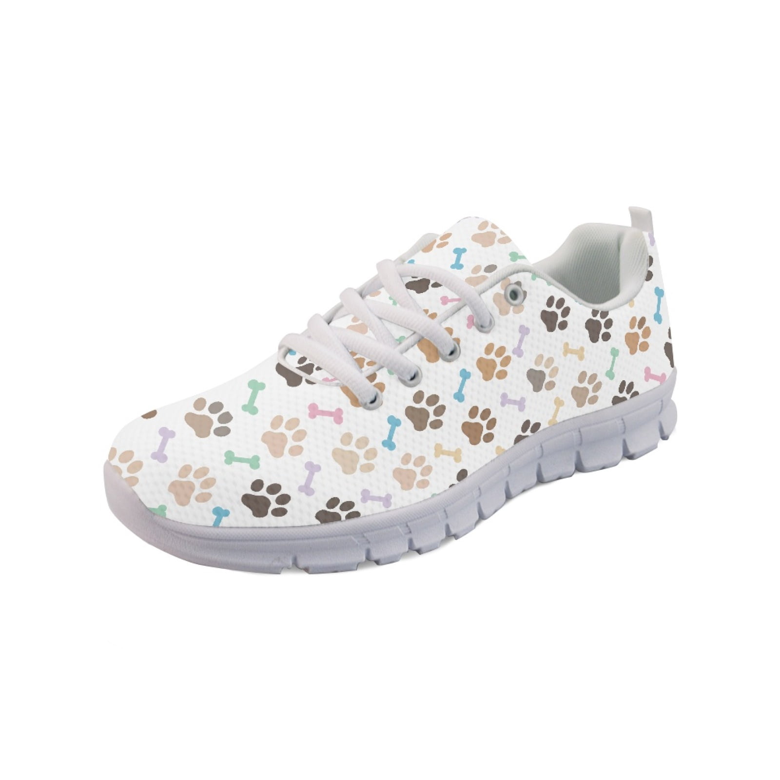 COEQINE Paw Bone White Women Running Shoes Cat Dog Puppy Footprint Lace ...