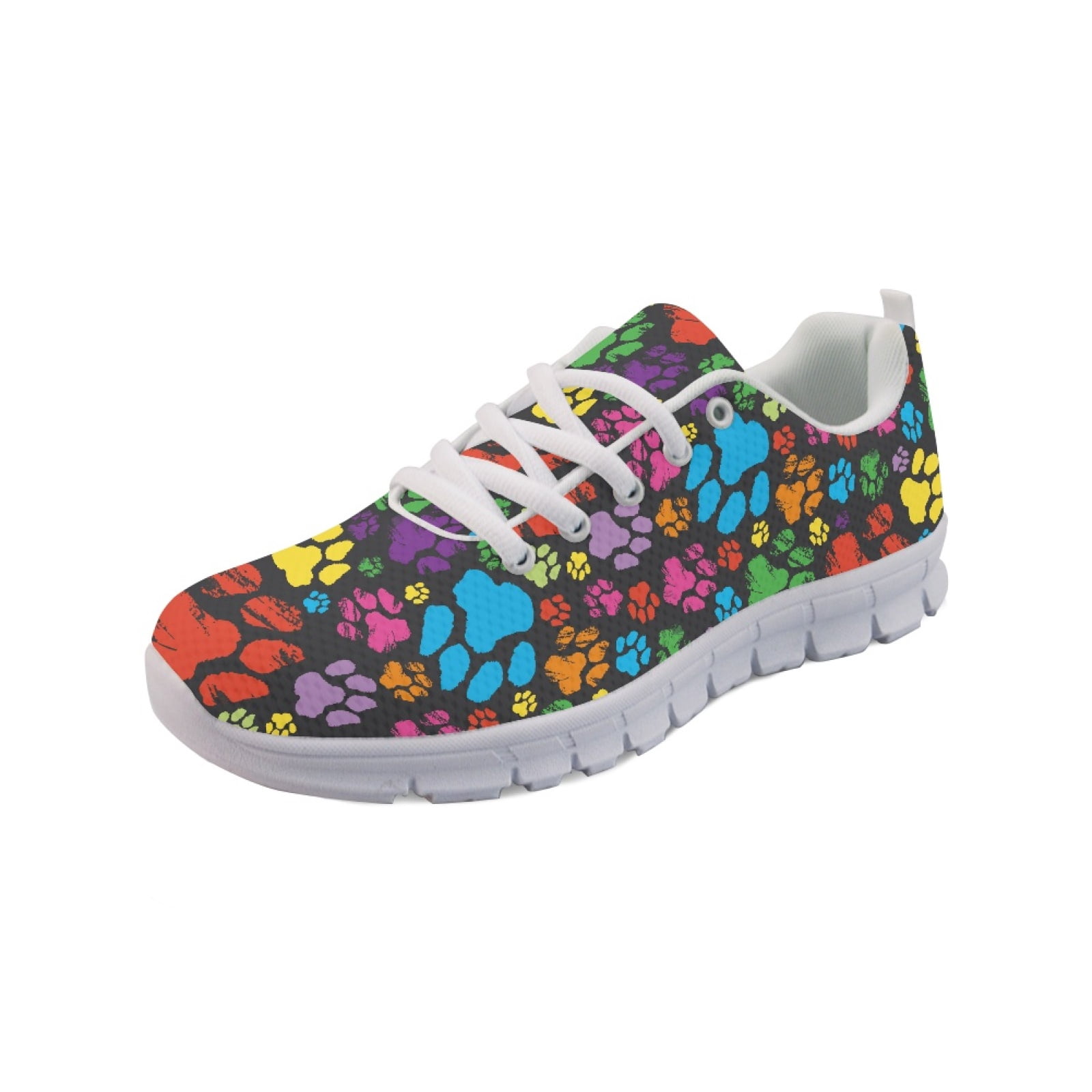 COEQINE Paw Colorful Retro Women Sneakers Running Walking Shoes White ...