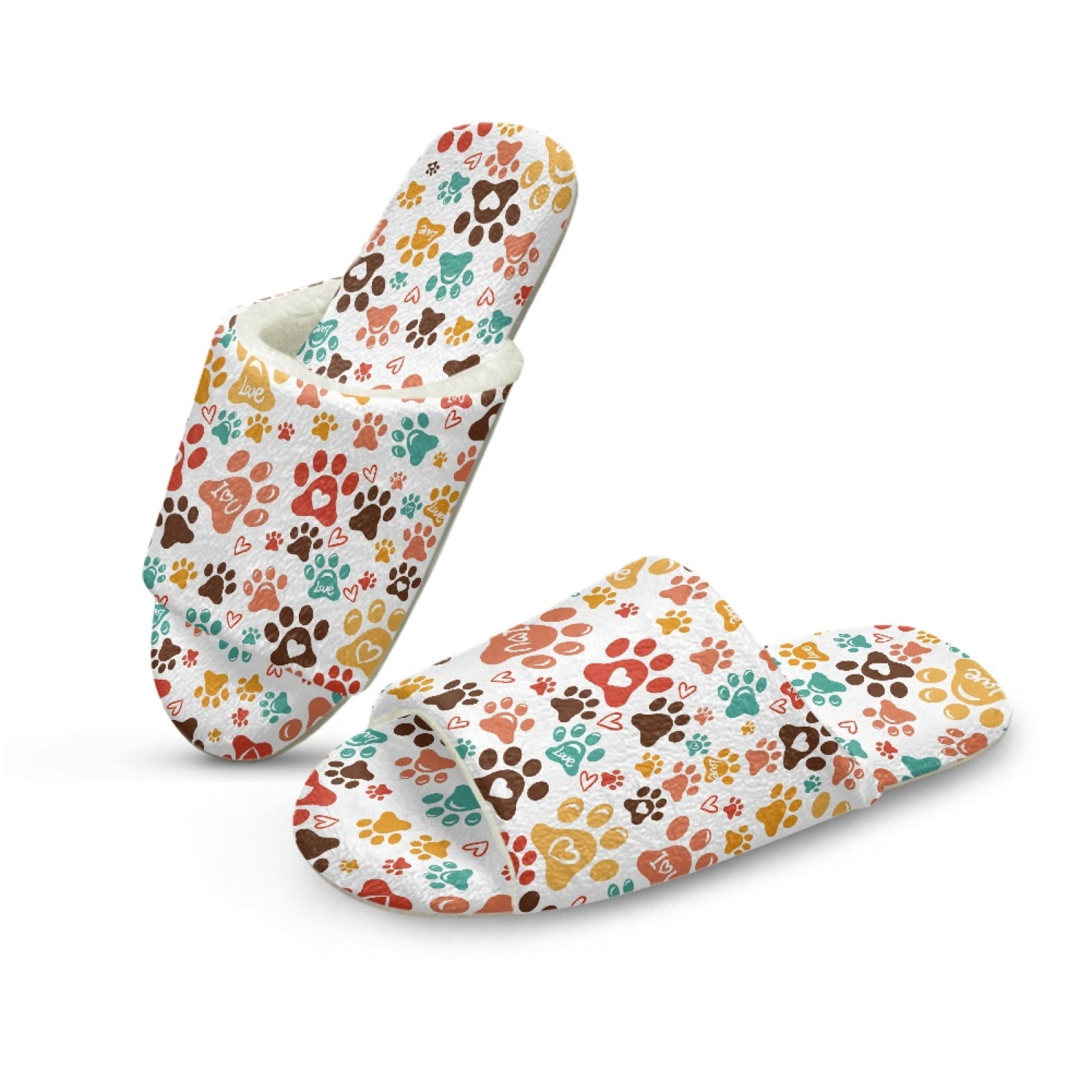 COEQINE Paw Heart Colorful Slippers for Women Indoor Comfortable Fluffy ...