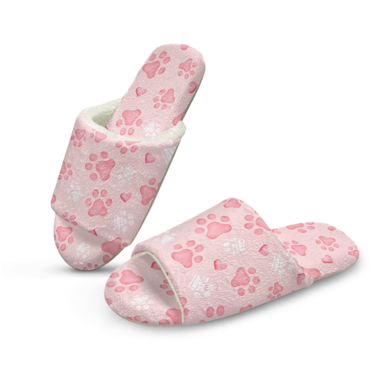 COEQINE Paw Pink Slip On Slippers Womens Fluffy Slippers Soft Indoor ...