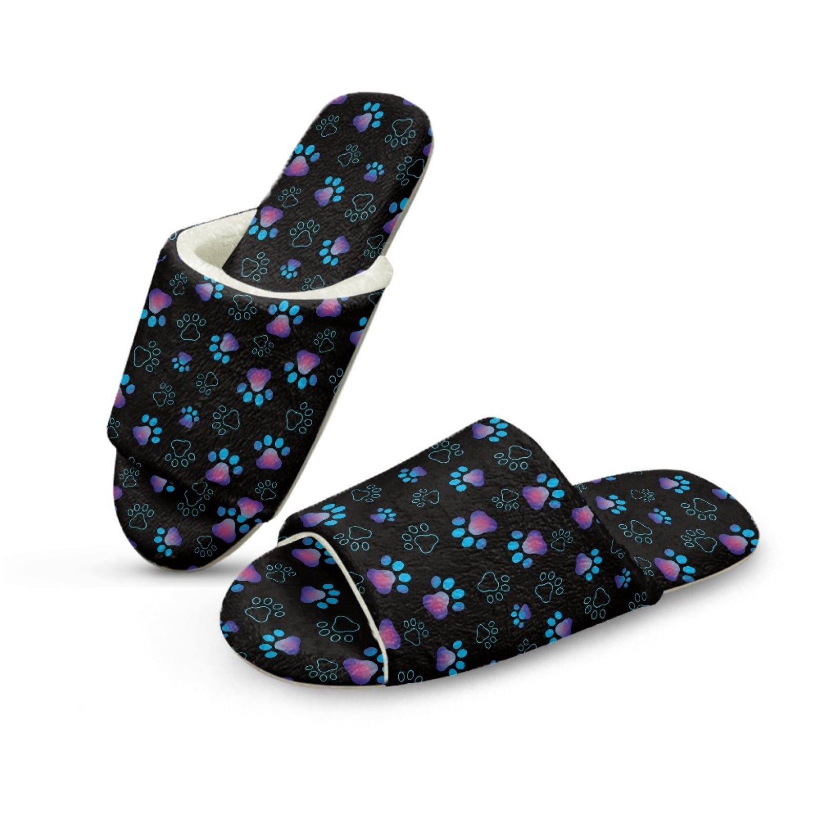 COEQINE Paw Purple Blue Fall Slippers for Women, Fuzzy Slides Indoor ...