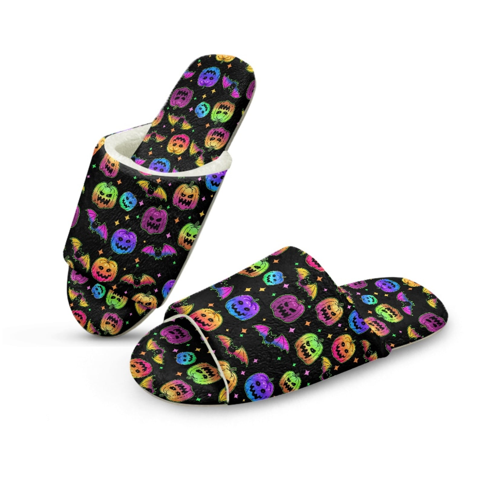 COEQINE Pumpkin Bat Slippers for Women Comfy Halloween Fuzzy Slides ...
