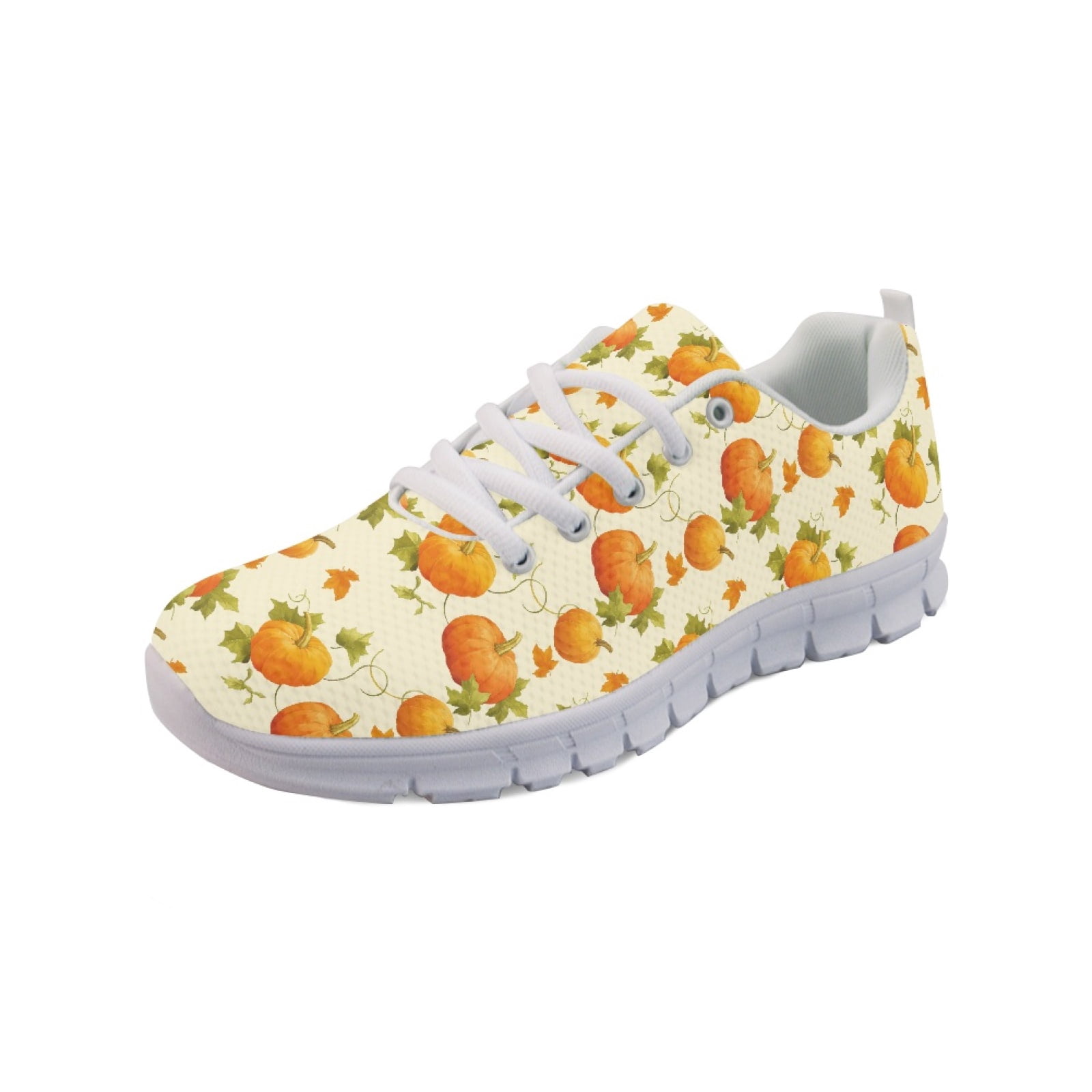 COEQINE Pumpkin Leaf Yellow Girls Women Sneakers Lace Up White Sole ...