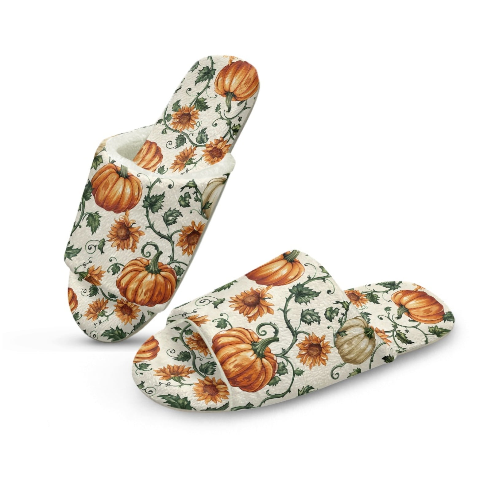 COEQINE Pumpkin Sunflower Leaf Indoor Slippers for Women, Cozy Slip On ...