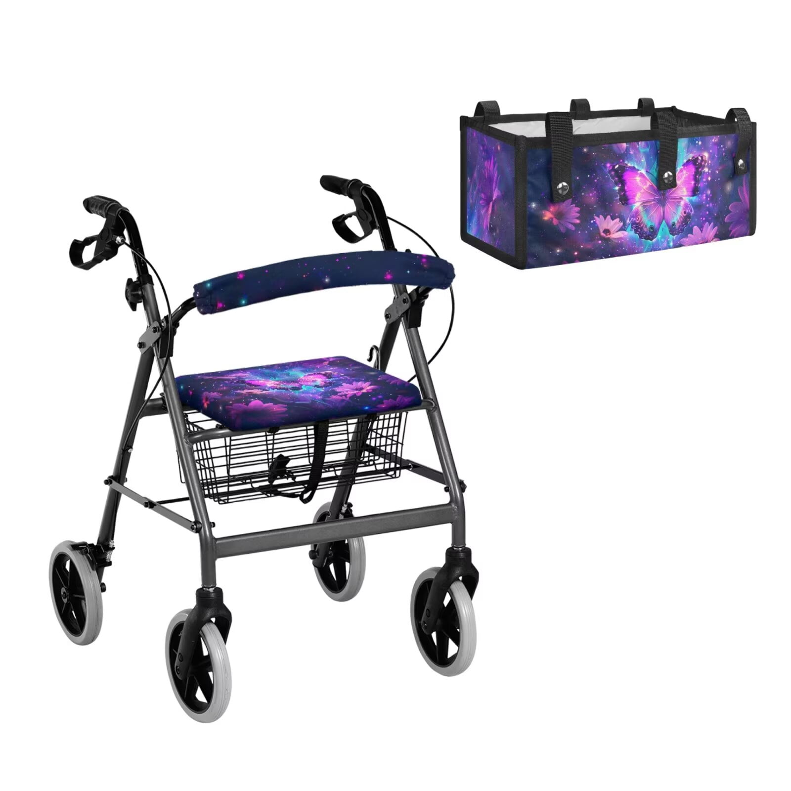 COEQINE Rollator Seat & Roller Bar Covers with Carry Storage Carrier ...