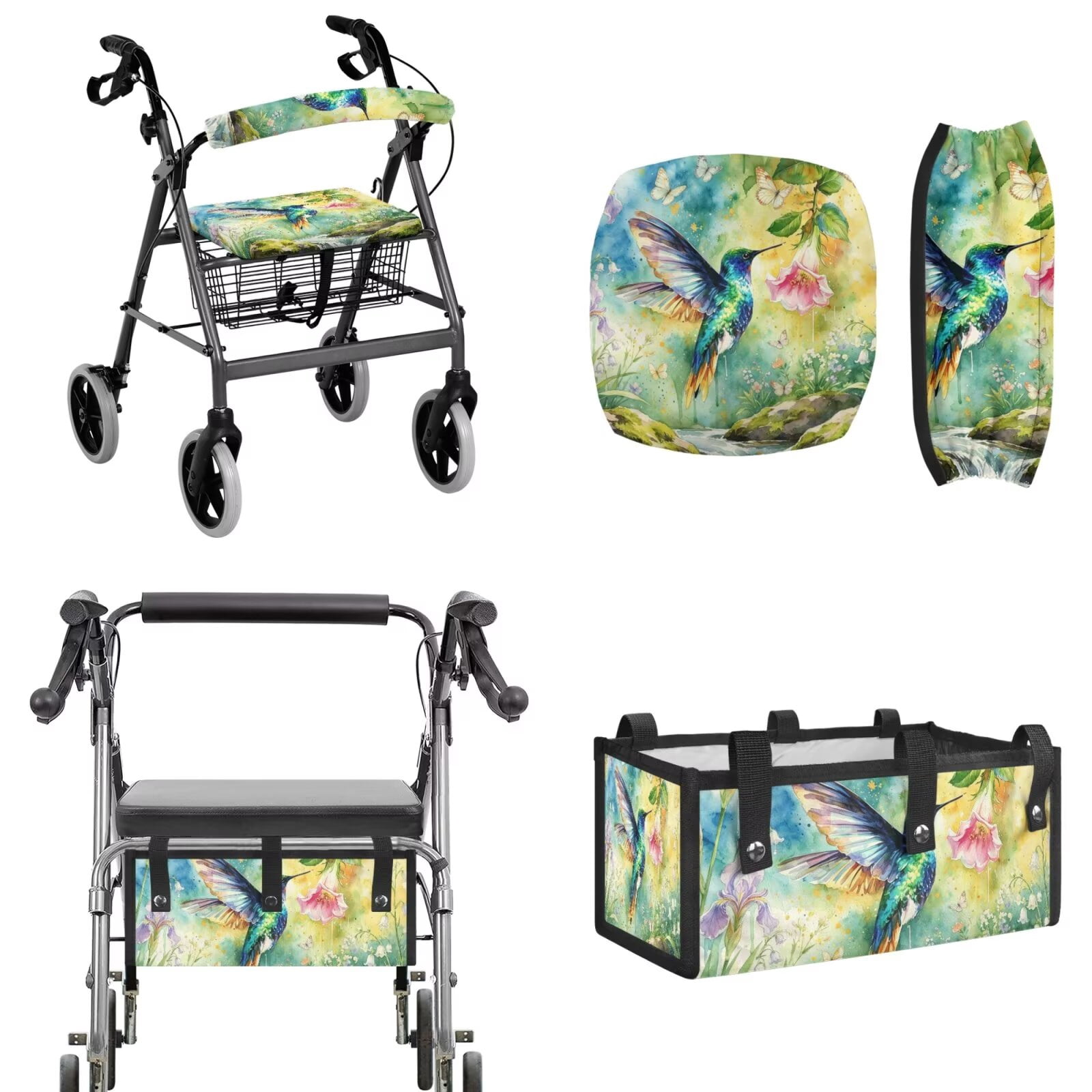 COEQINE Rollator Seat & Roller Bar Covers with Carry Storage Carrier ...