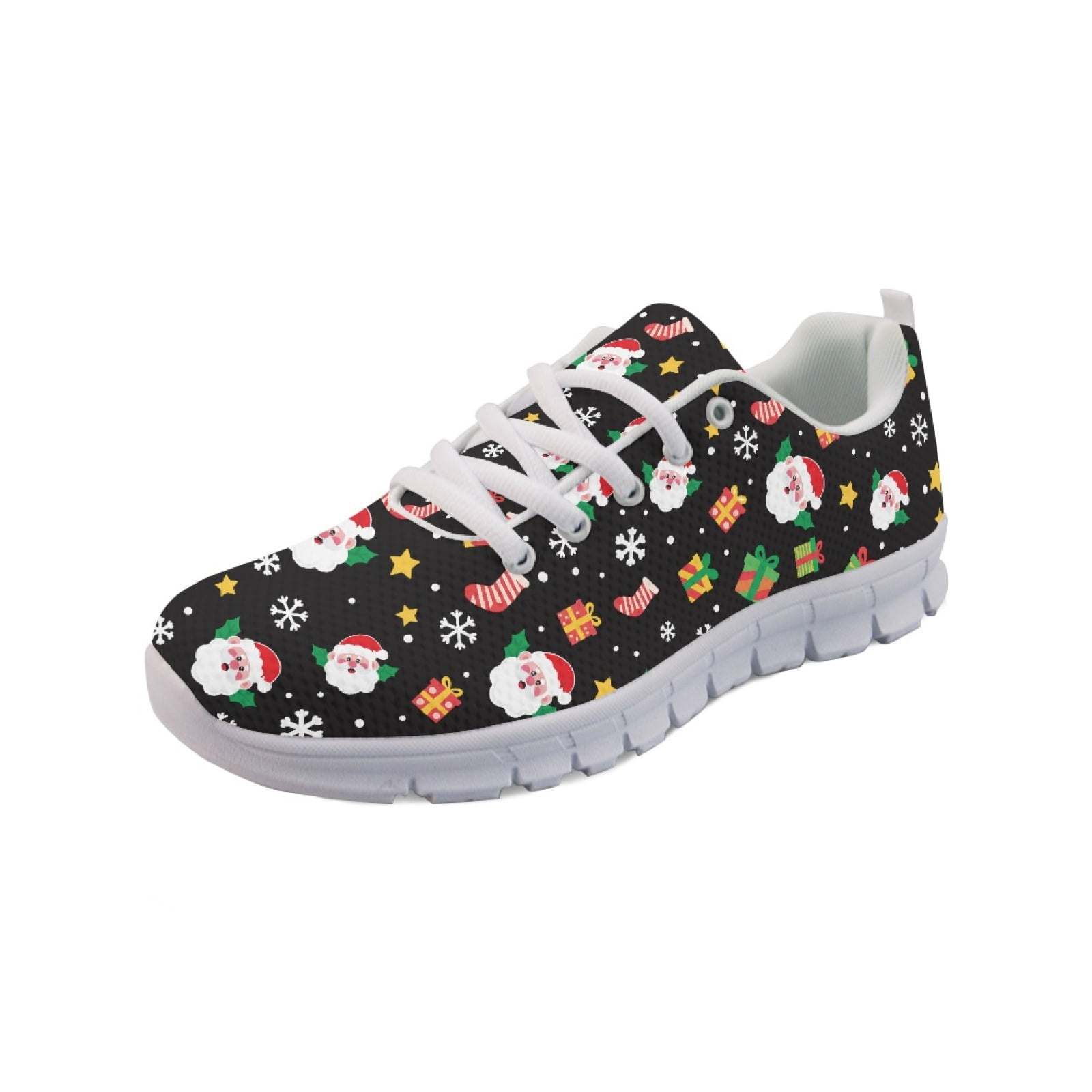 COEQINE Santa Claus Black Girls Sneakers Lace Up White Sole Cute ...