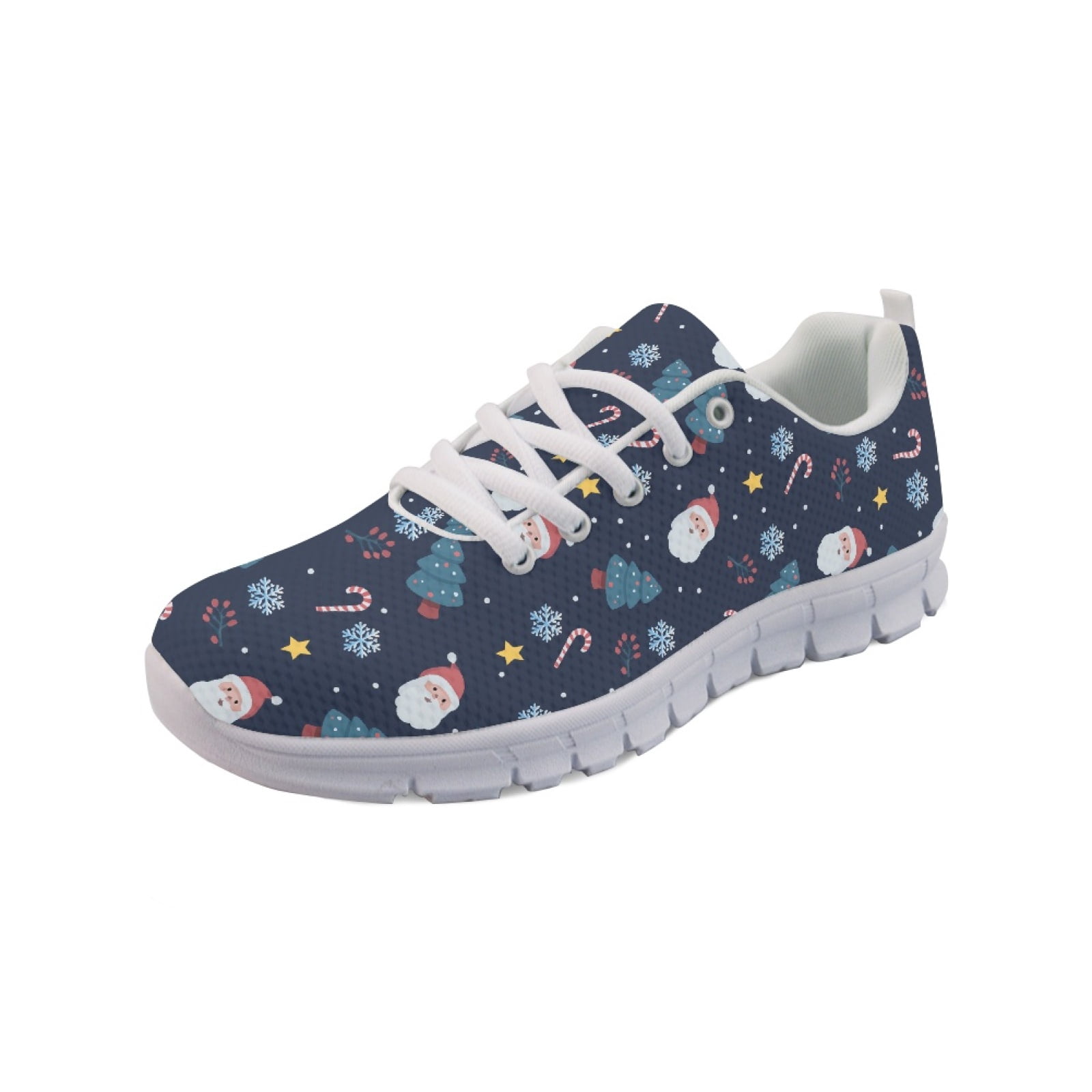 COEQINE Santa Claus Dark Blue Women Running Shoes Lace-up White Sole ...