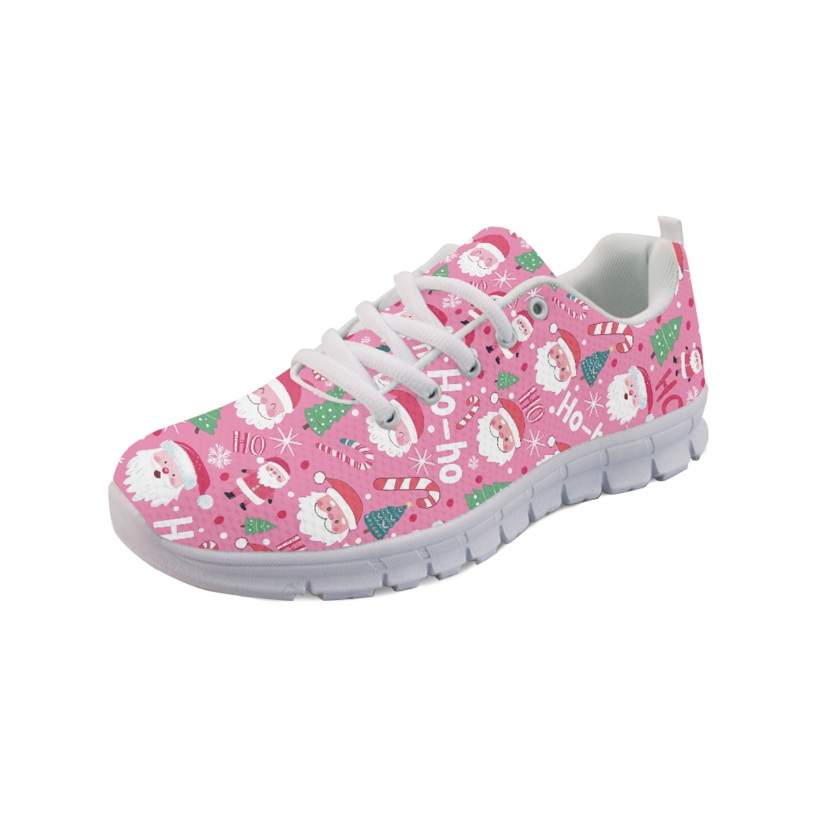 COEQINE Santa Claus Pink Girls Sneakers Lace Up White Sole Christmas ...