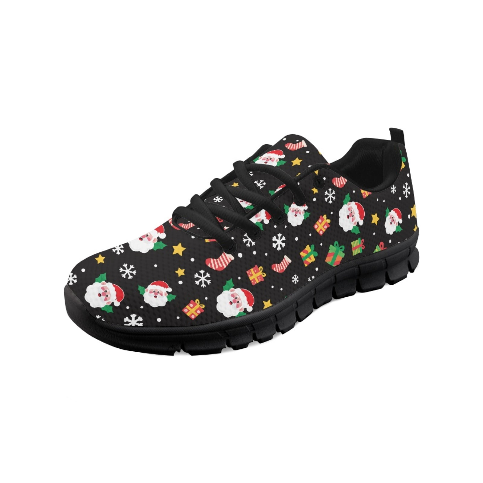COEQINE Santa Claus Stocking Print Girls Sneakers Black Sole Lace Up ...