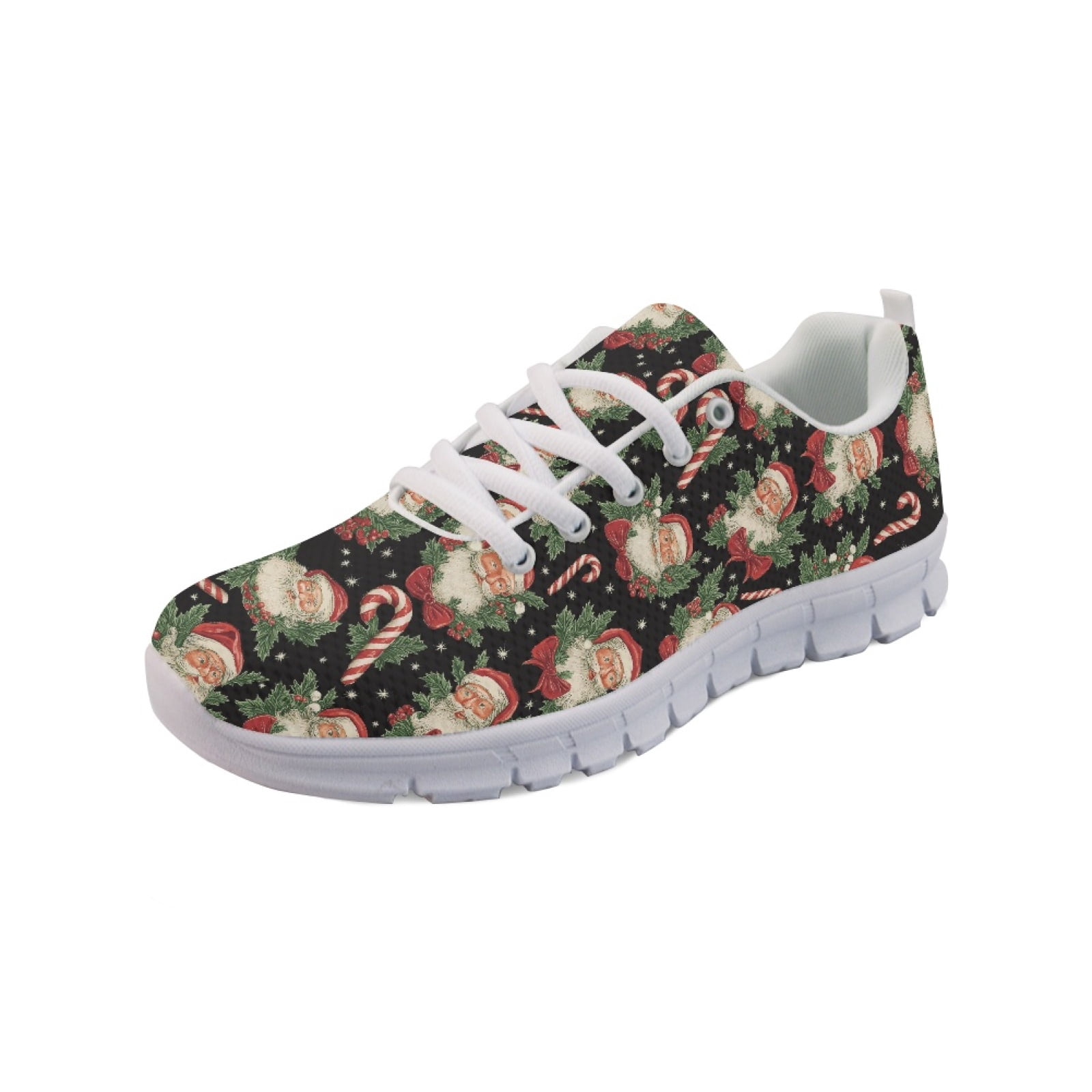 COEQINE Santa Claus Women Sneakers Christmas Holly Candy Cane Running ...