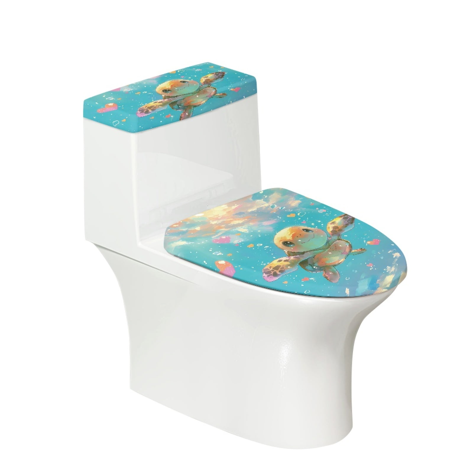 COEQINE Sea Turtle Heart Sea Toilet Lid Cover and Toilet Tank Cover ...