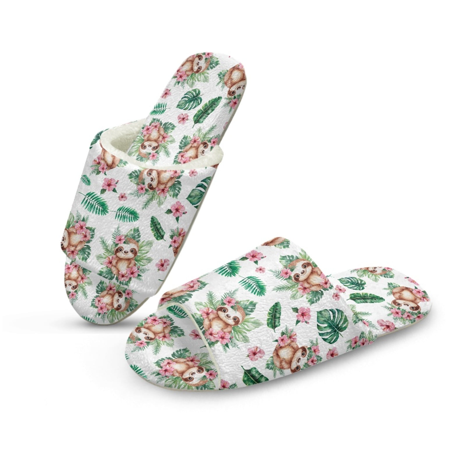 COEQINE Sloth Tropical Leaf Bedroom Slippers Women Open Toe House ...