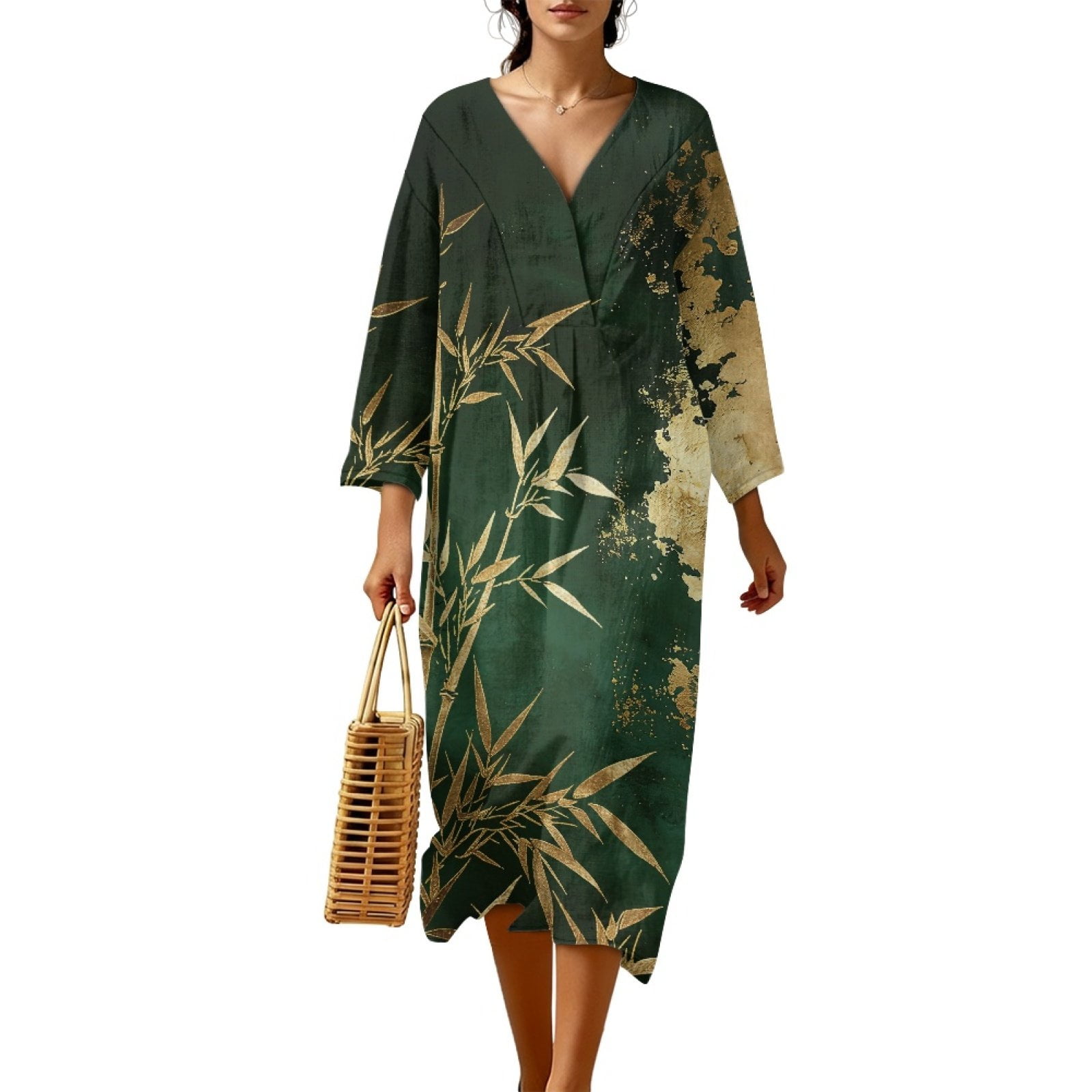 COEQINE Smock Dress for Women 3/4 Sleeve Calf Length Midi Modest Dress ...