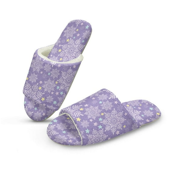 COEQINE Snowflakes Star Purple Womens Fluffy Slippers Comfortable Mens ...