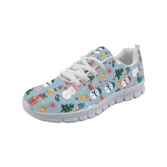 COEQINE Snowman Blue Girls Sneakers Breathable Mesh Lace Up Christmas Women Running Shoes for ...