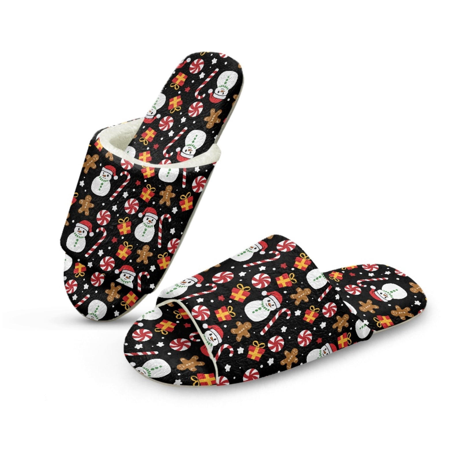 COEQINE Snowman Gingerbread Man Candy Bedroom Slippers Women Open Toe ...