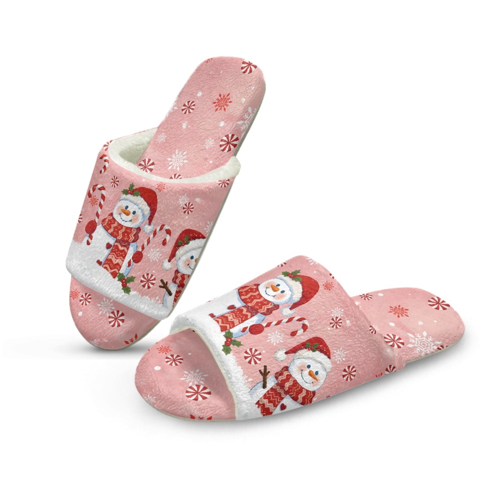 COEQINE Snowman Pink Womens Warm Slippers Open Toe, Christmas Quiet ...