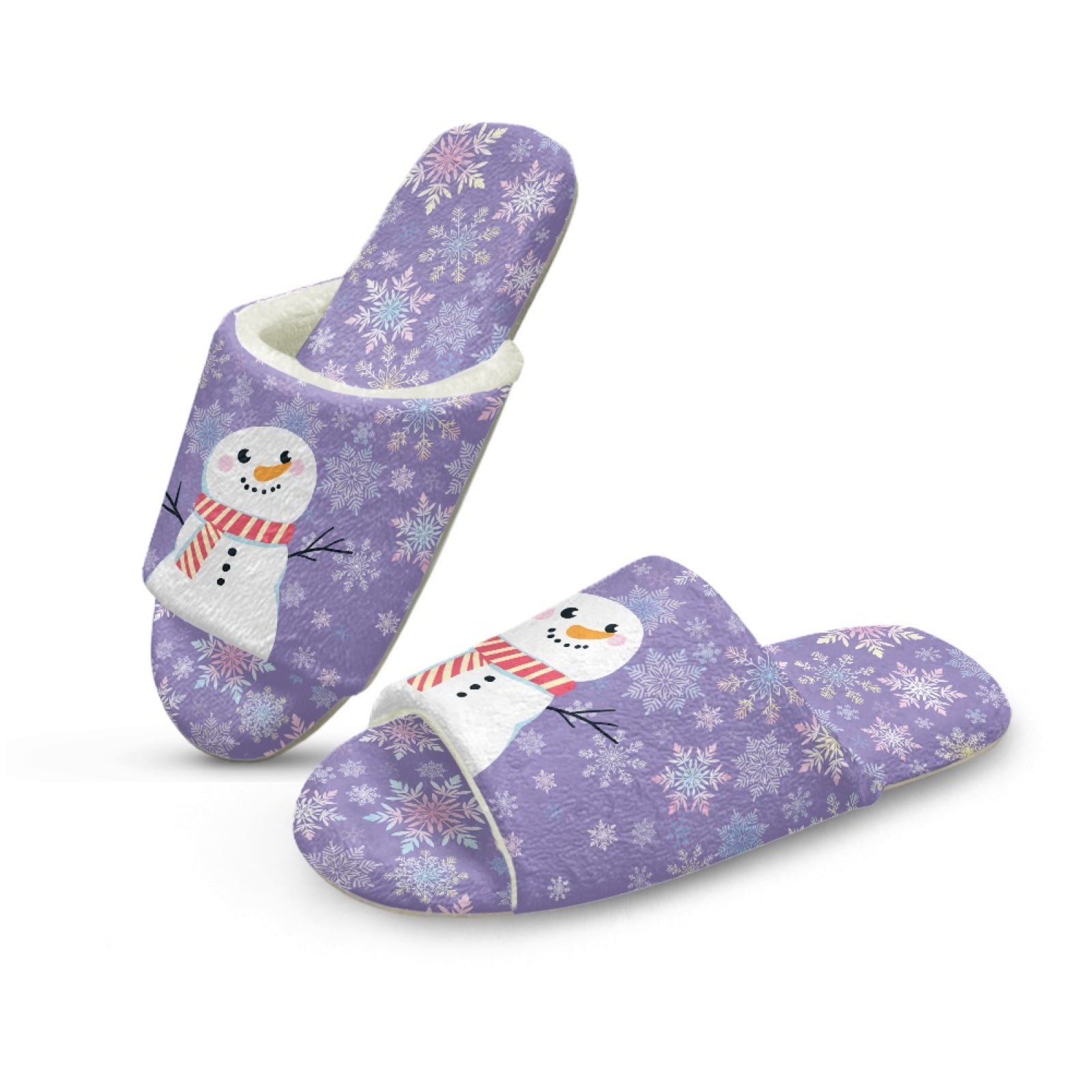 COEQINE Snowman Snowflakes Purple Womens Warm Slippers Open Toe, Quiet ...
