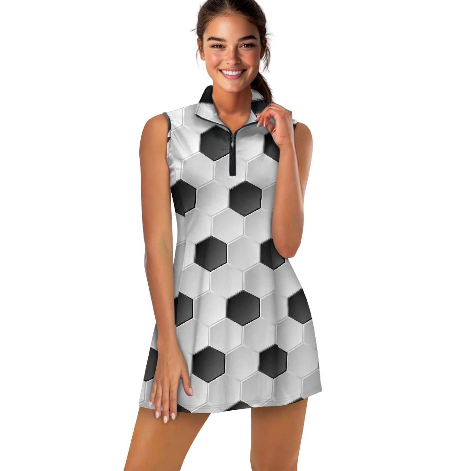 COEQINE Soccer Ball Surface Print Women's Golf Dress with Built in ...