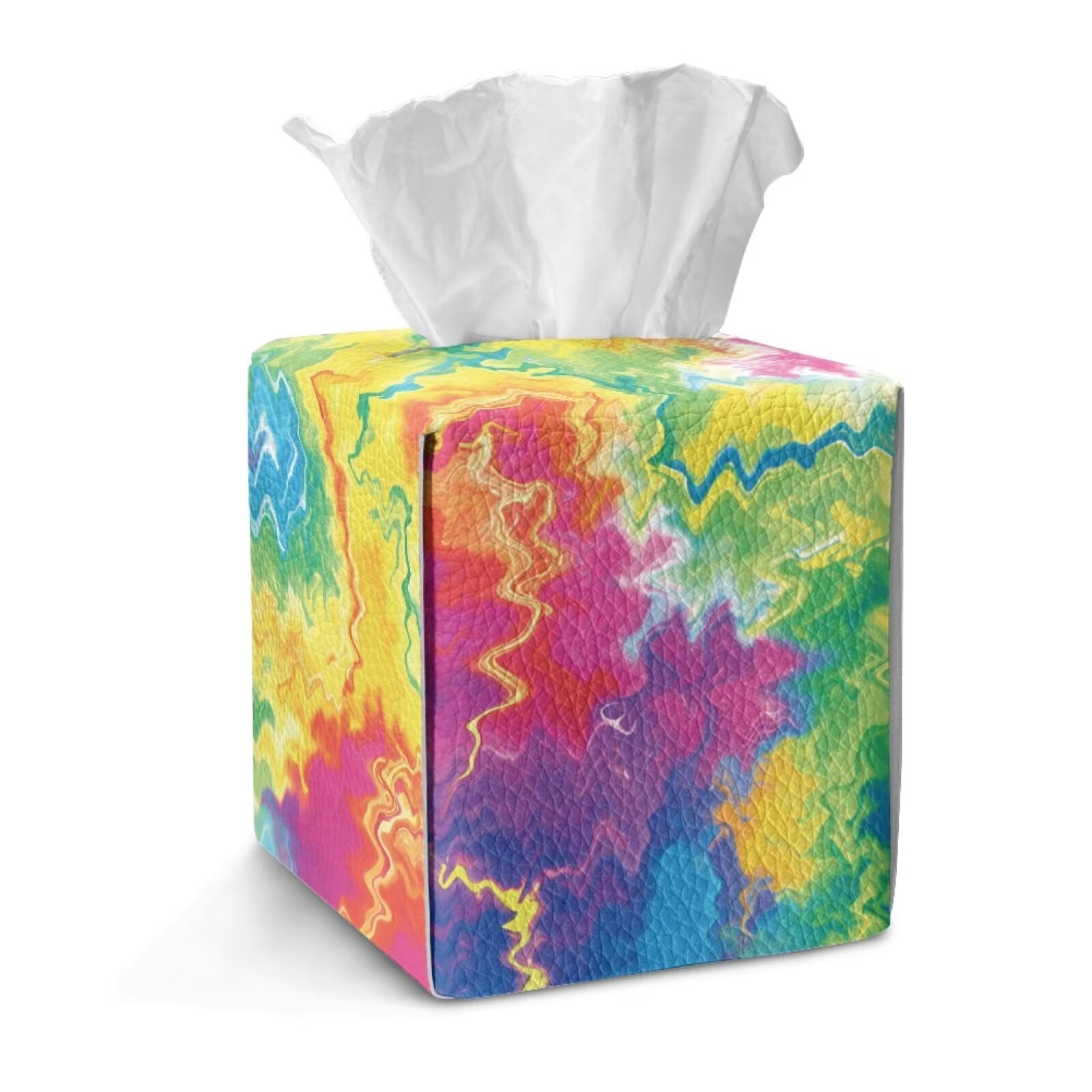 COEQINE Stylish Tissue Box Holder Faux Leather Snap Closure Cube Facial ...