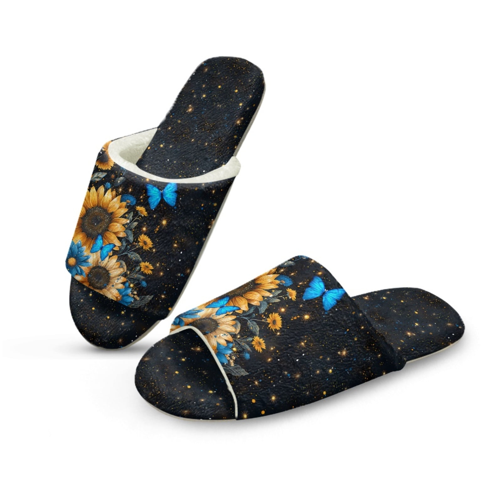 COEQINE Sunflower Butterfly Galaxy Womens Bedroom Slippers Open Toe ...