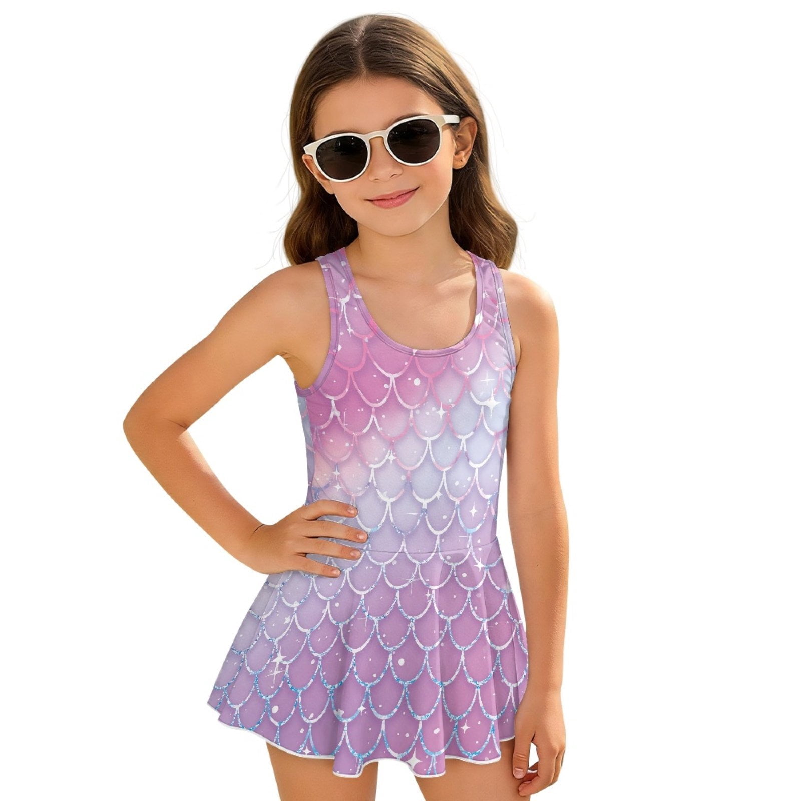 COEQINE Swim Dress for Girls, One Piece Swimwear with Attached Skirt ...