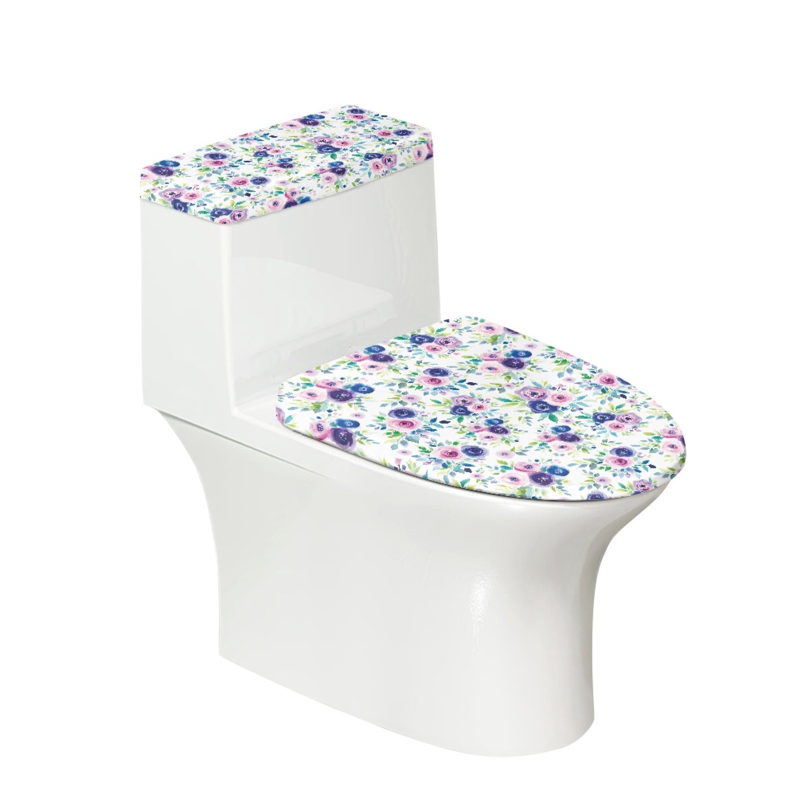 COEQINE Violet Blue Rose Leaf Toilet Lid Dust Cover Set Polyester ...