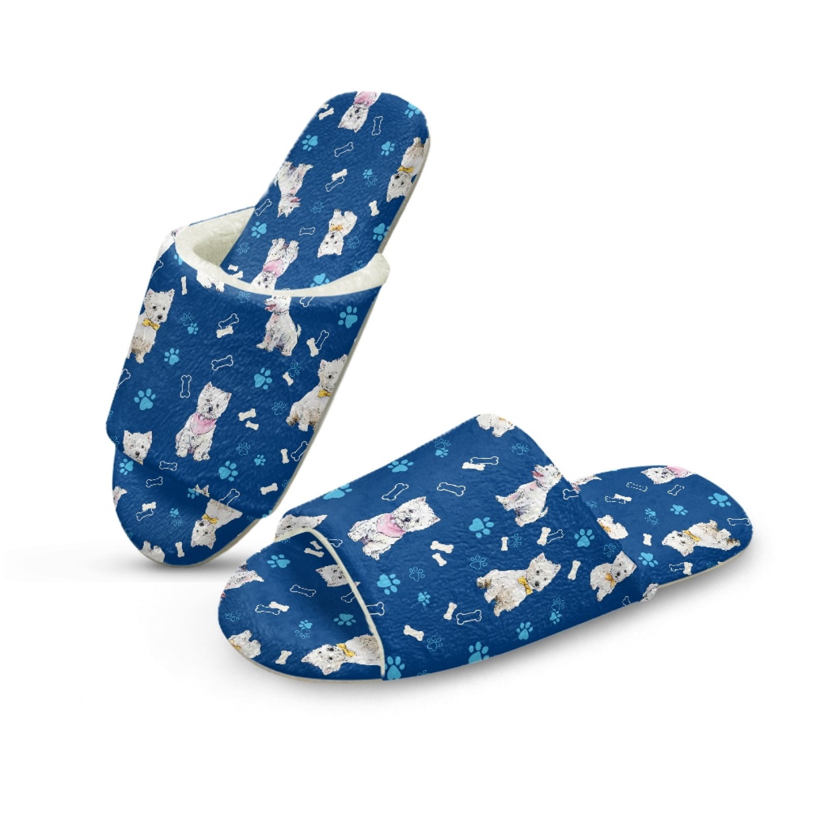 COEQINE West Highland Terrier Paw Bone Blue Womens House Slippers ...