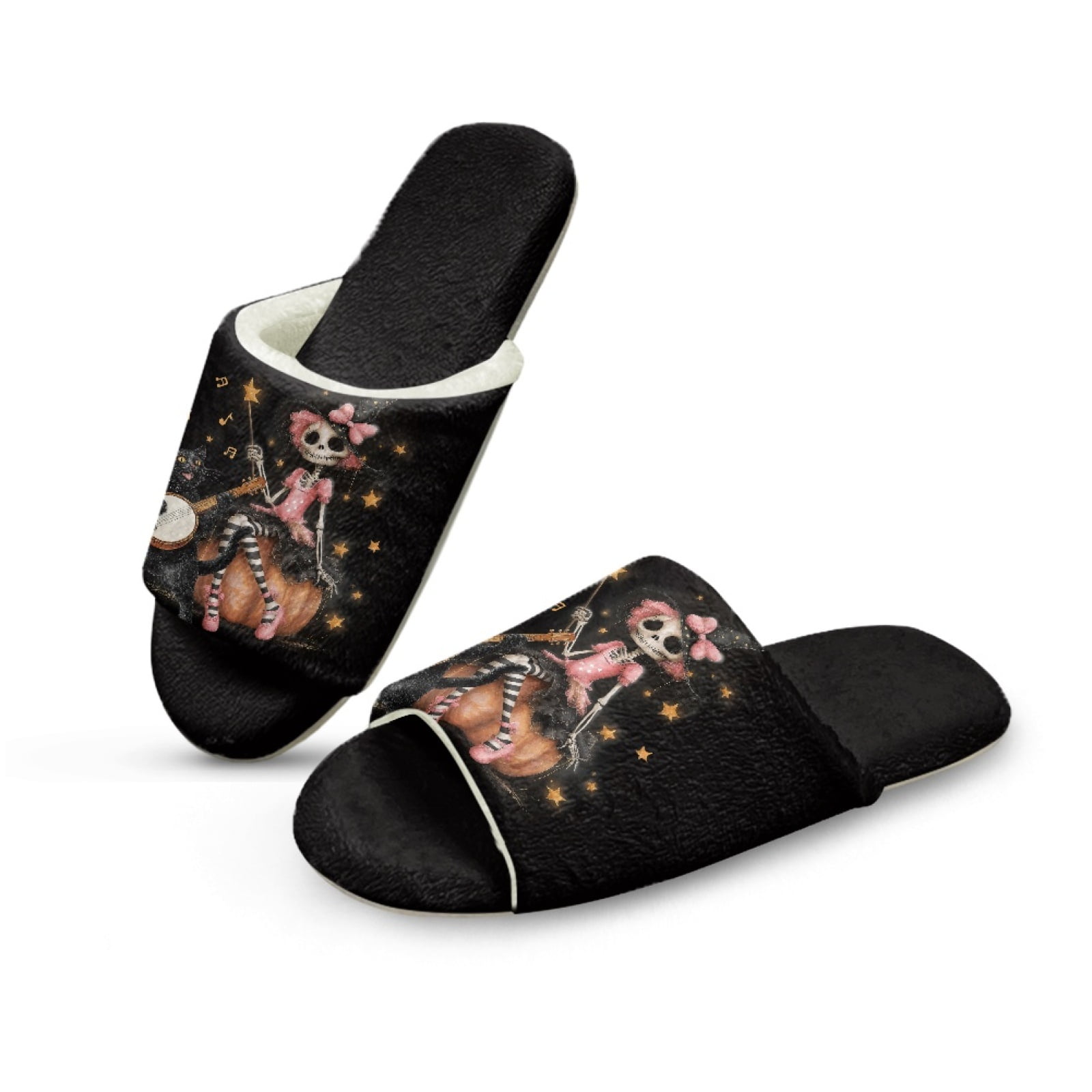 COEQINE Witch Cat Pumpkin Womens Fluffy Slippers Washable Indoor Slides ...