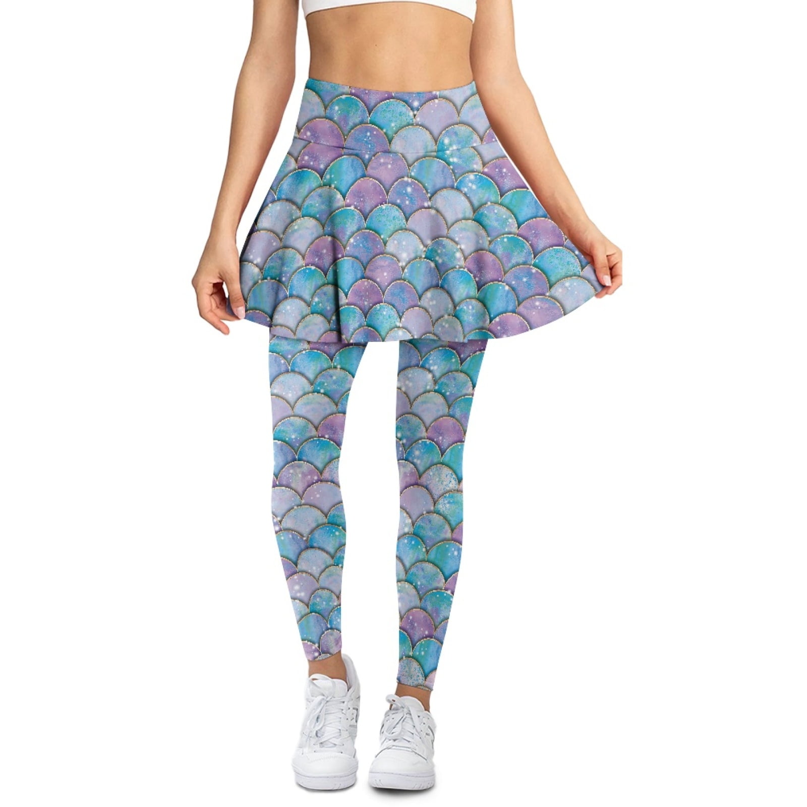 COEQINE Women High Waist Skirted Leggings Breathable Elastic Pleated ...