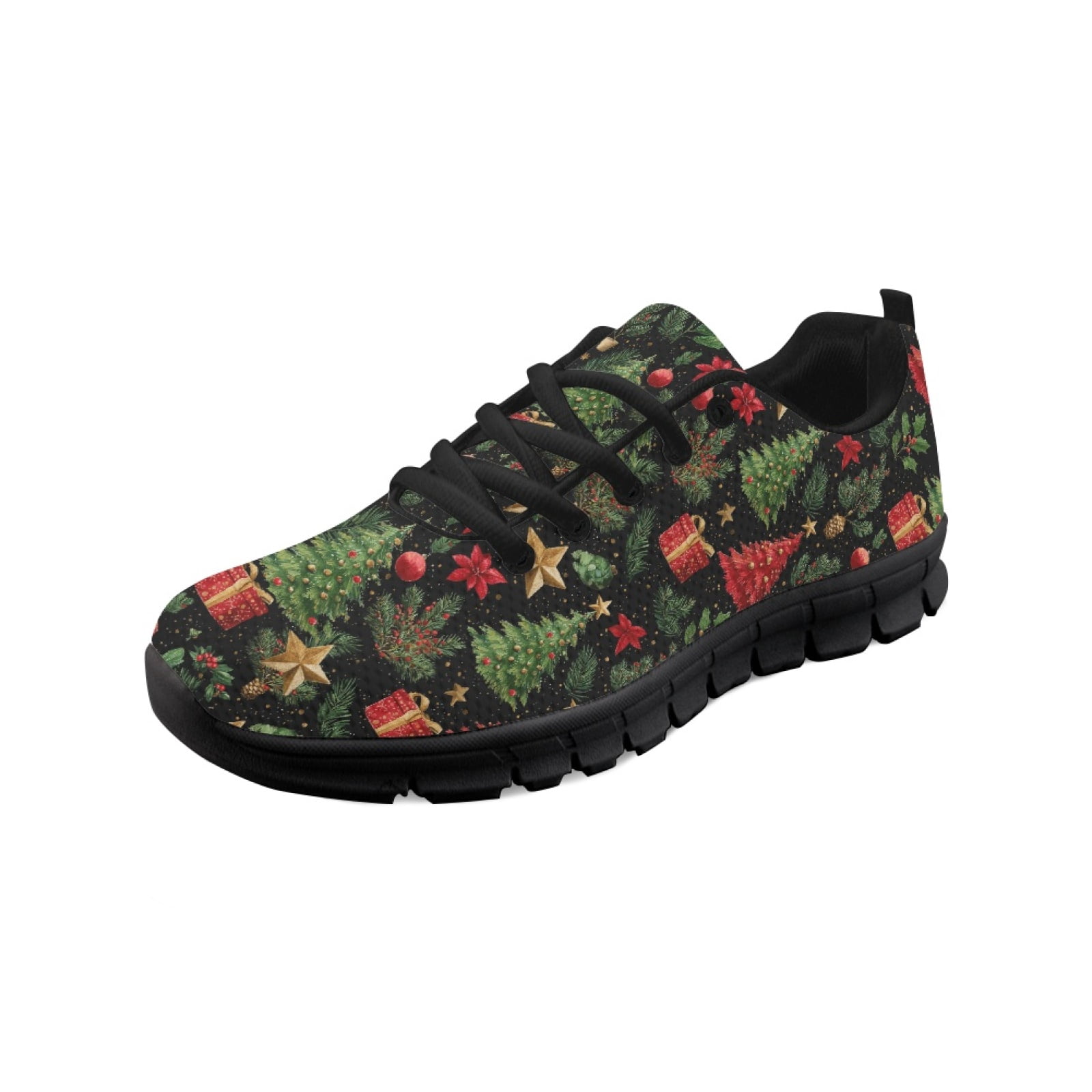 COEQINE Women Running Shoes Christmas Tree Poinsettia Flower Lace-up ...