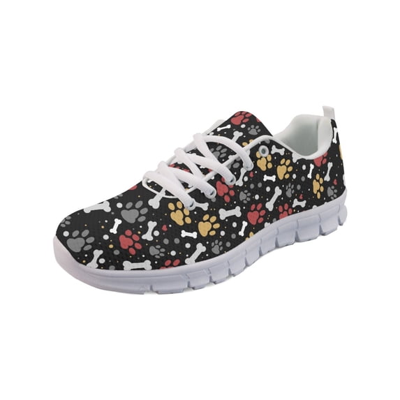COEQINE Women Sneakers Paw Bone Print Running Walking Shoes White Sole ...