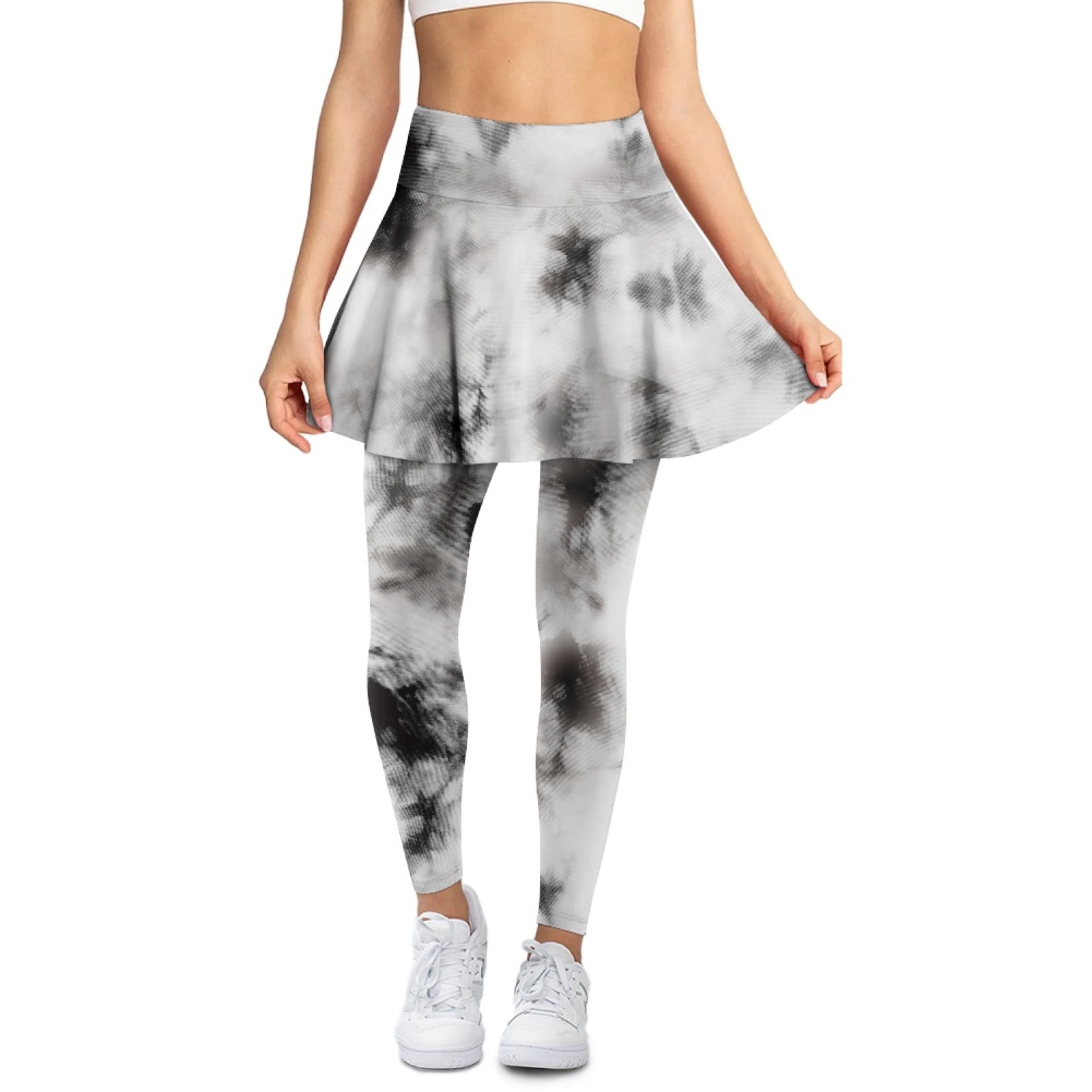 COEQINE Women Yoga Skirted Legging Elastic Breathable Leggings with Skirts High Waist Ruffle ...