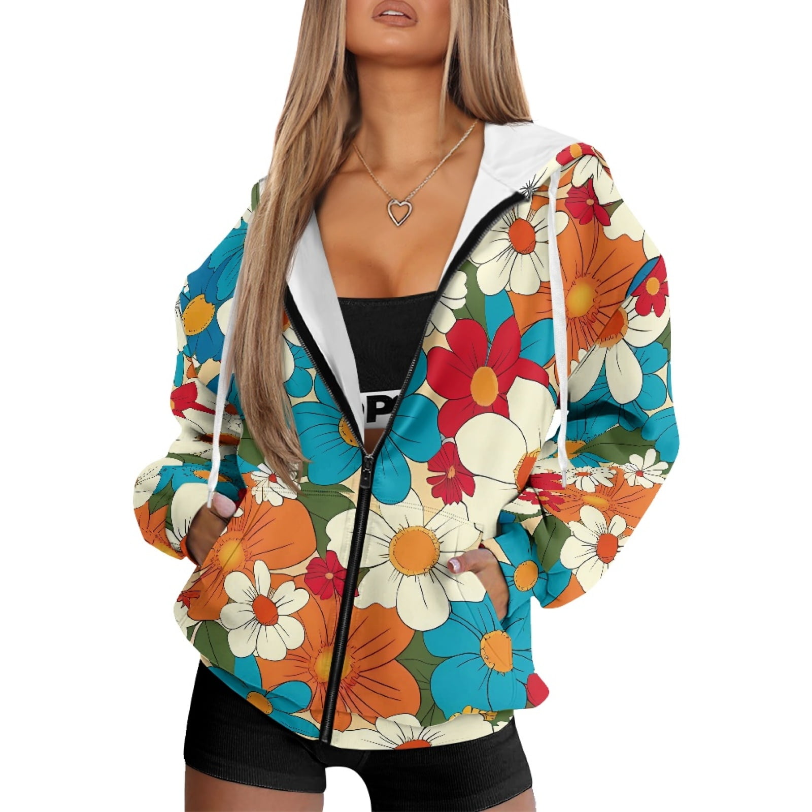 COEQINE Women's Full Zip Up Hoodie Oversized Fashion Sweatshirts Cute Guinea Pig and Floral ...