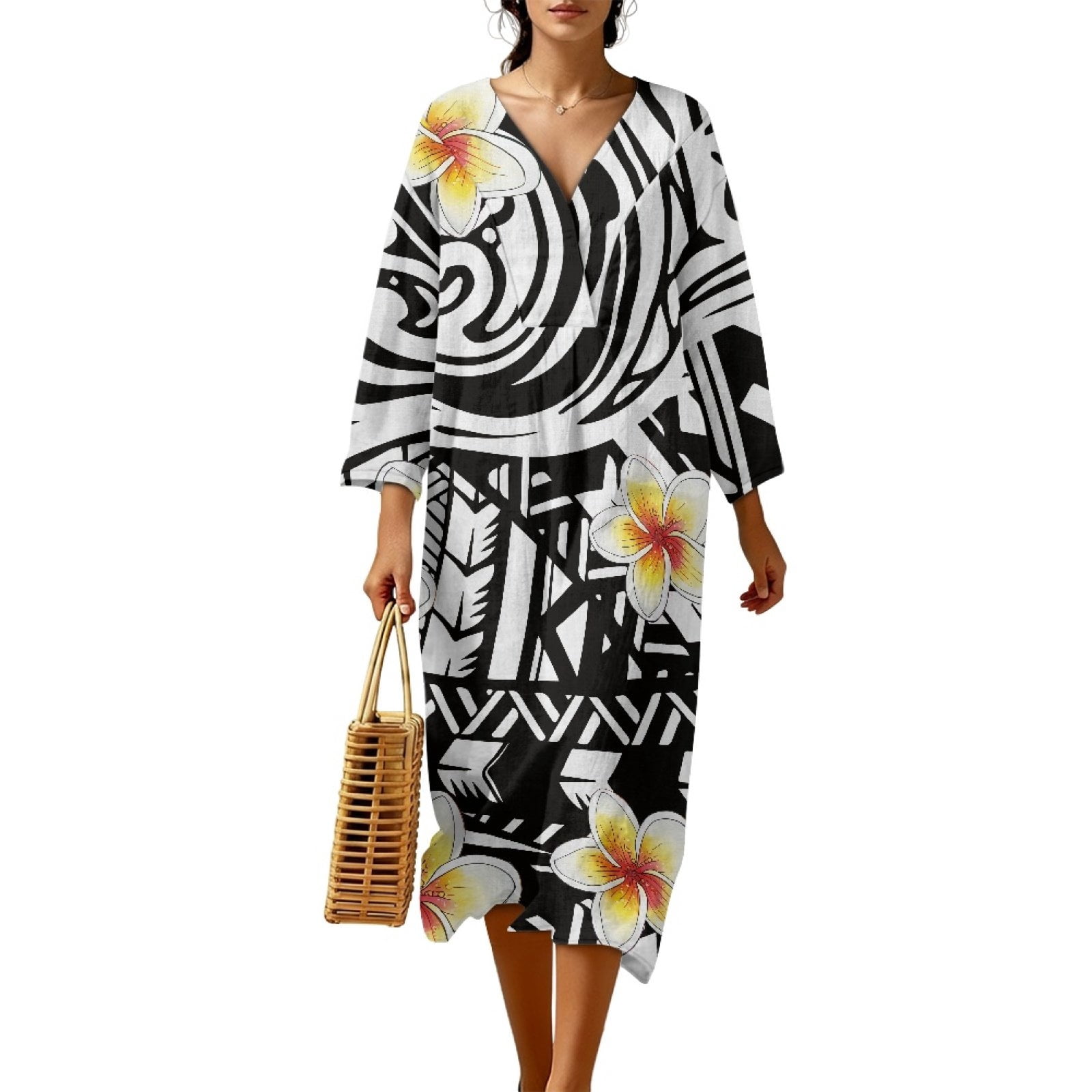 COEQINE Women's Office Casual Dress 3/4 Sleeve Wrap V-Neck Long Dresses ...