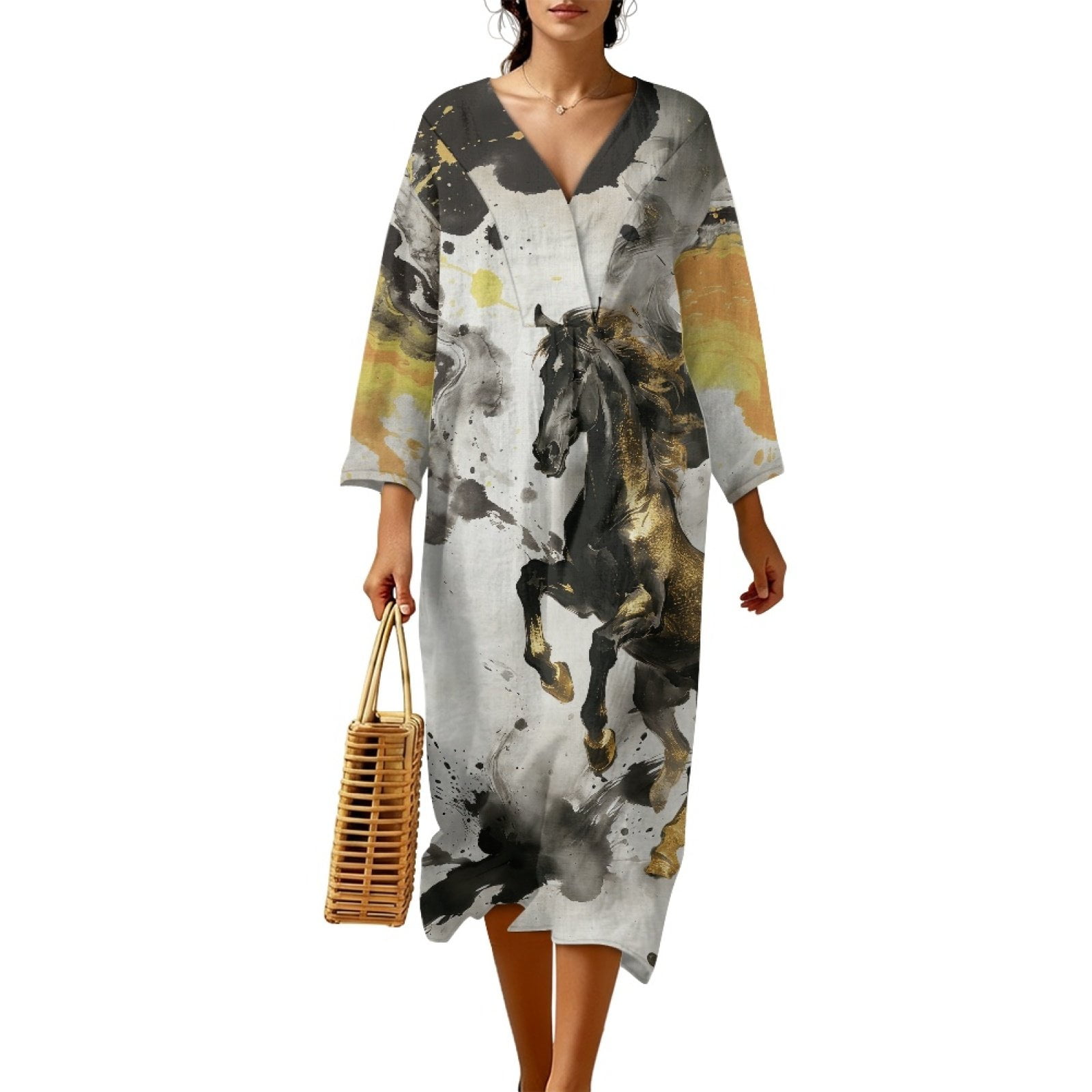 COEQINE Women's Shift Dress Loose Flowy A Line 3/4 Sleeve Day Dress ...