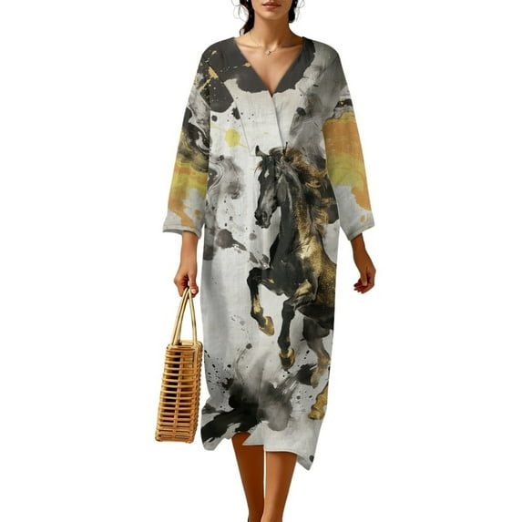 COEQINE Women's Shift Dress Loose Flowy A Line 3/4 Sleeve Day Dress ...