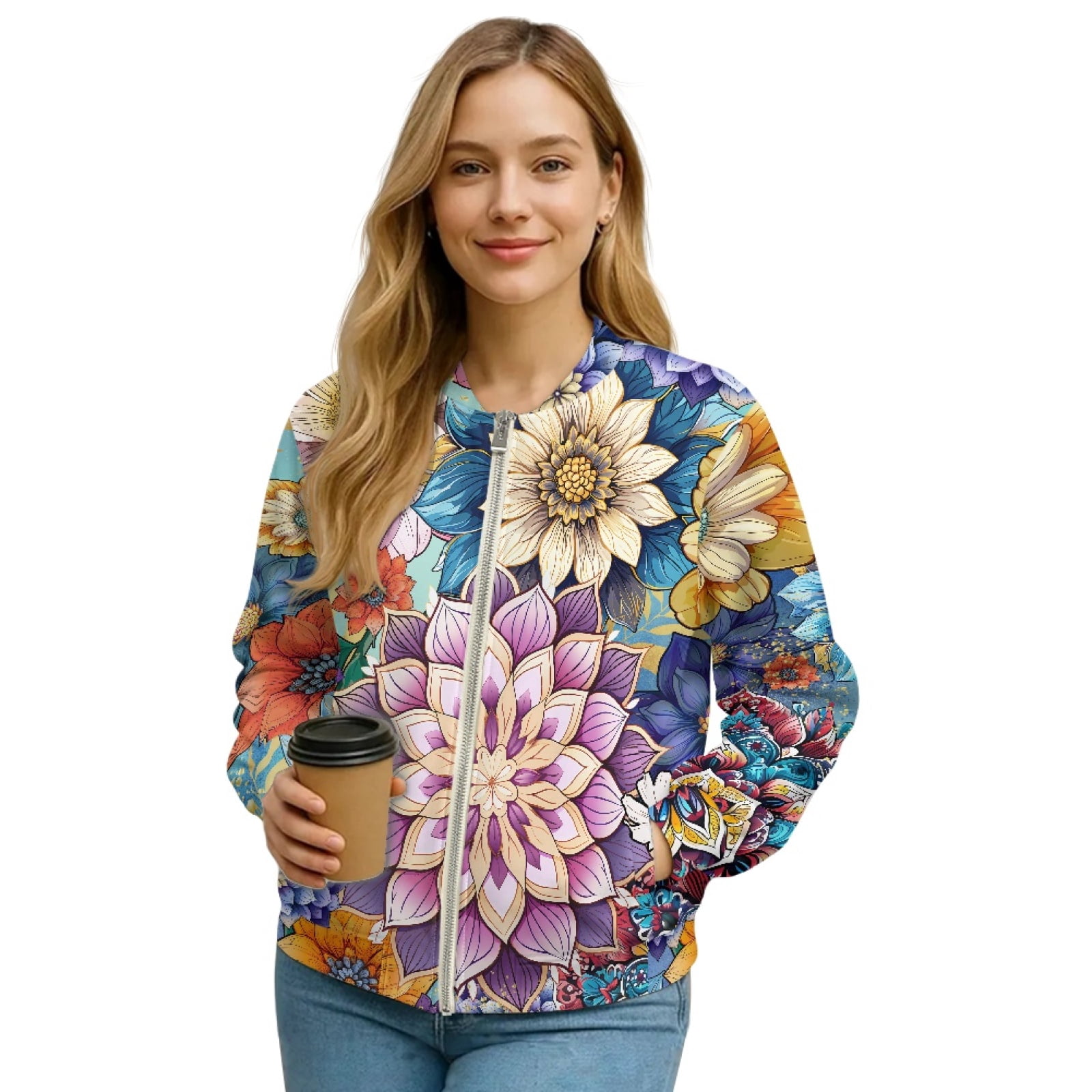 COEQINE Womens Bomber Jacket Coat Zip Up Stand Collar Cardigan Jacket ...