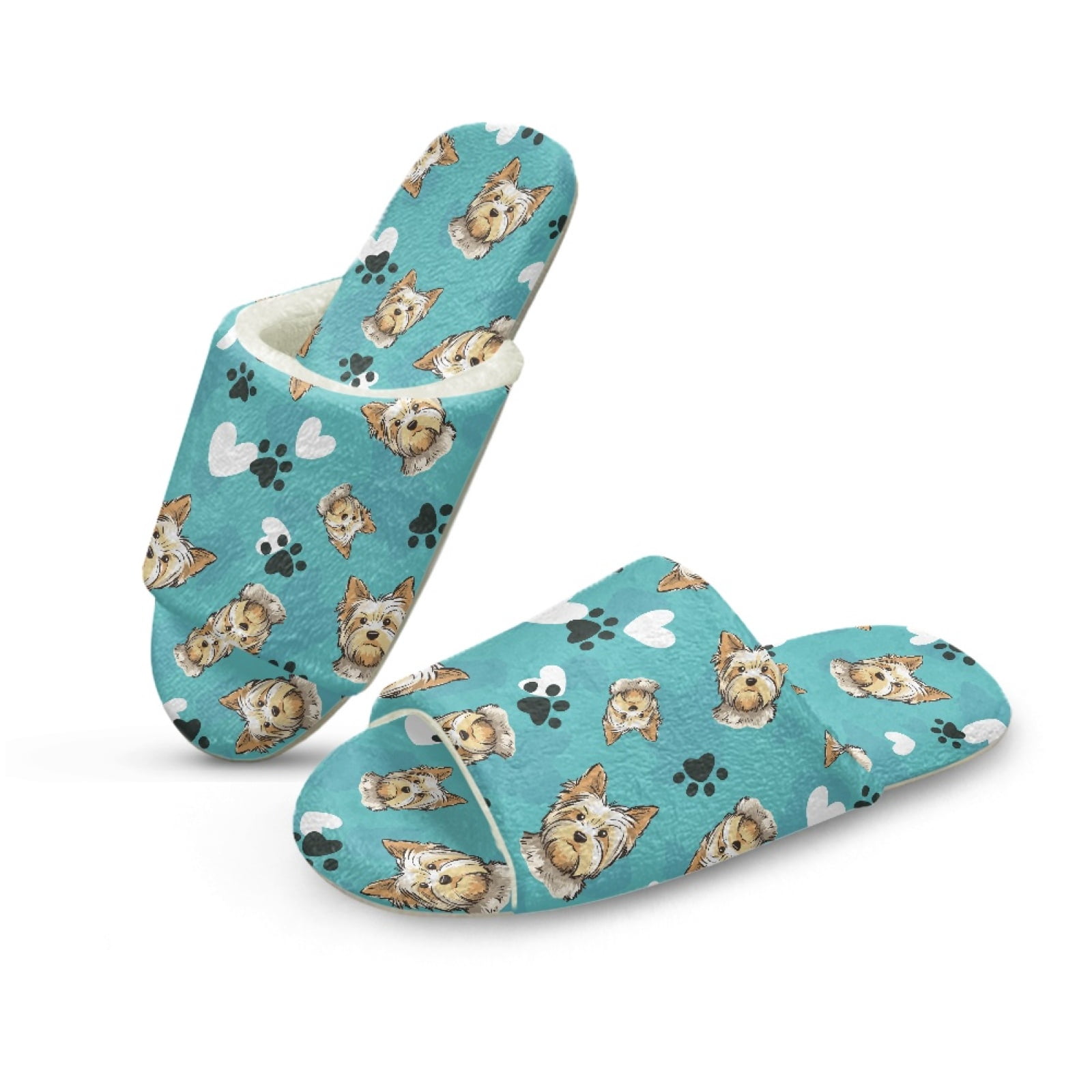 COEQINE Womens Open Toe Slippers Yorkshire Terrier Paw Teal Trendy Slip ...