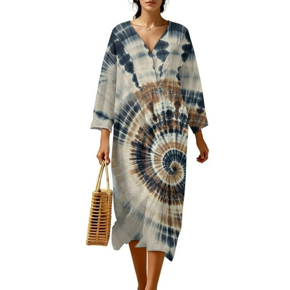 COEQINE Wrap Dress for Women 3/4 Sleeve Midi Length Church Dress Loose ...